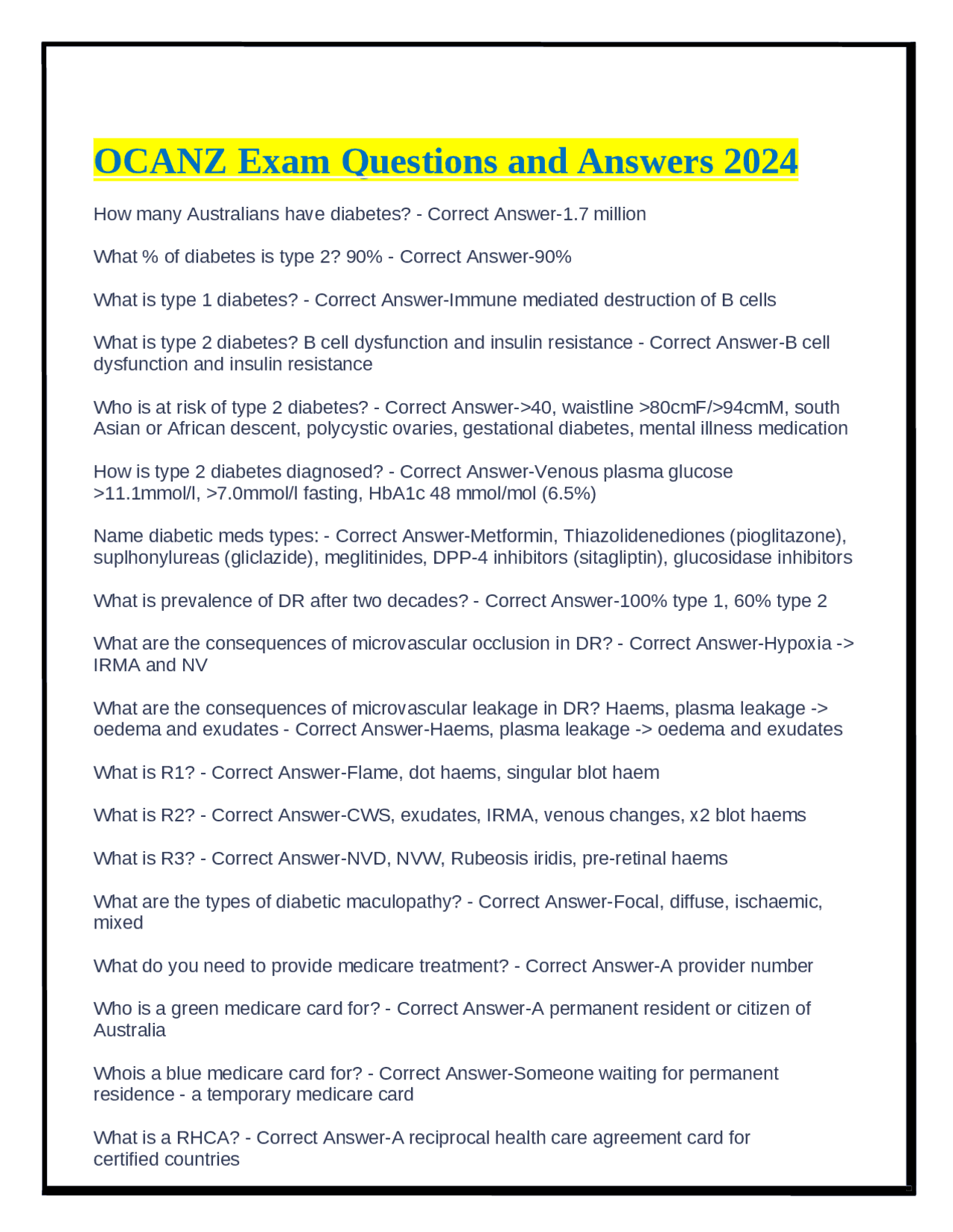 OCANZ Exam Questions and Answers 2024: A Comprehensive Guide for ...