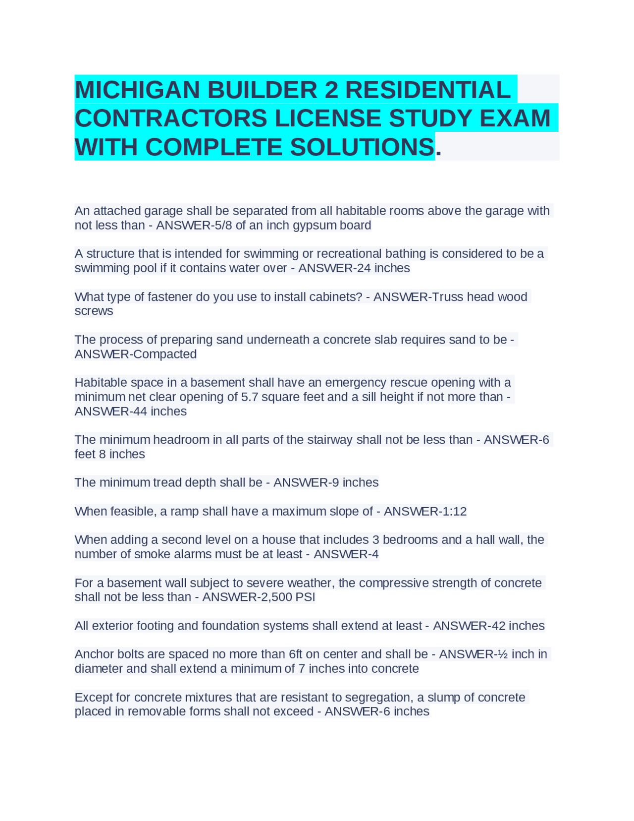 Michigan Builder 2 Residential Contractors License Study Exam with ...