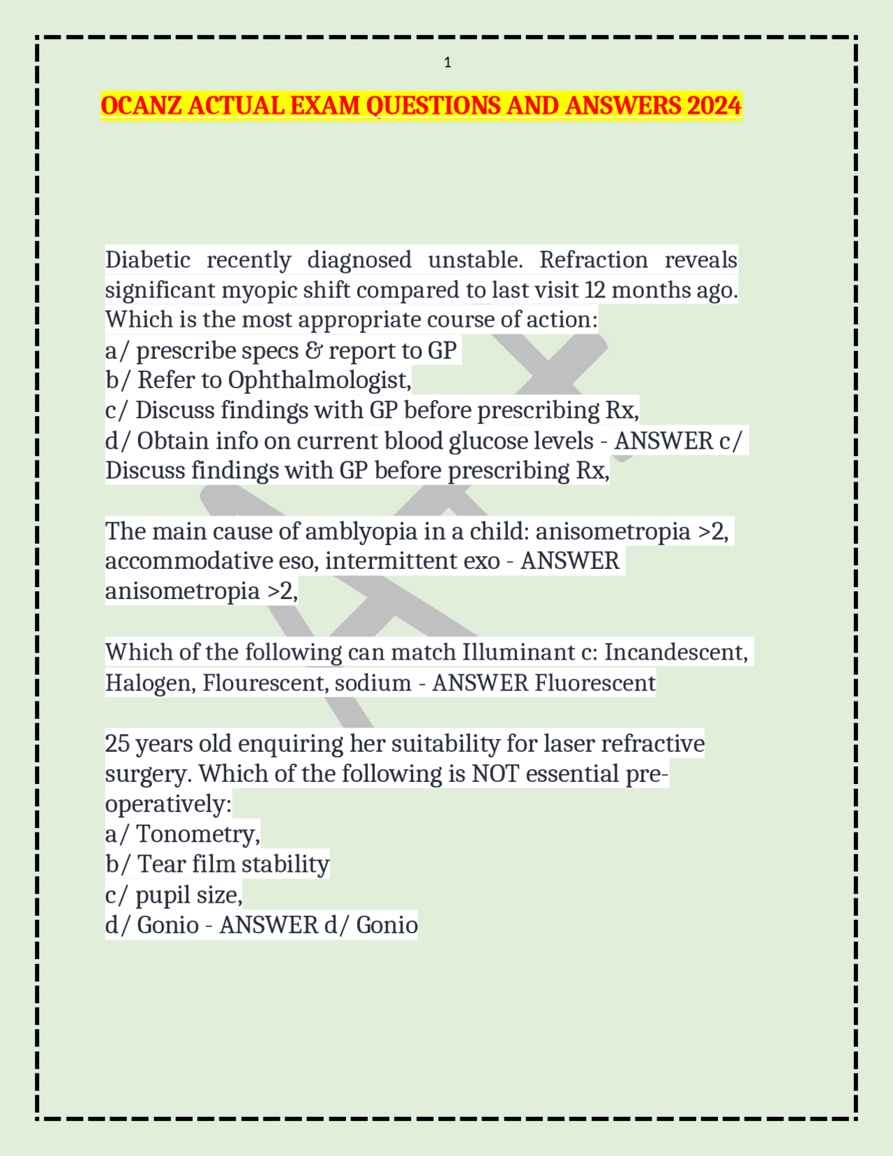 OCANZ Actual Exam Questions and Answers 2024: A Comprehensive Guide for ...