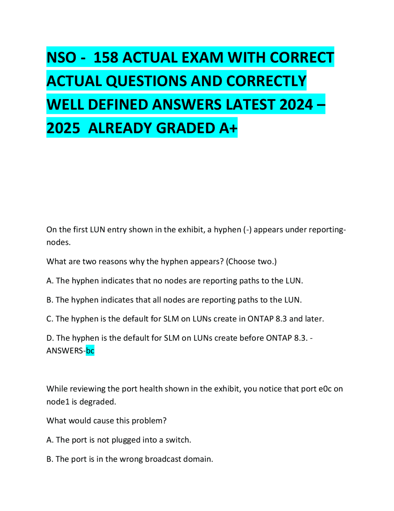 NSO - 158 ACTUAL EXAM WITH CORRECT ACTUAL QUESTIONS AND CORRECTLY WELL DEFINED ANSWERS | Exams ...