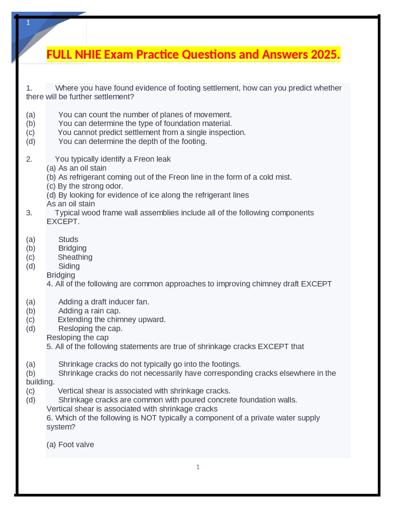 FULL NHIE Exam Practice Questions and Answers 2025 | Exams Nursing ...