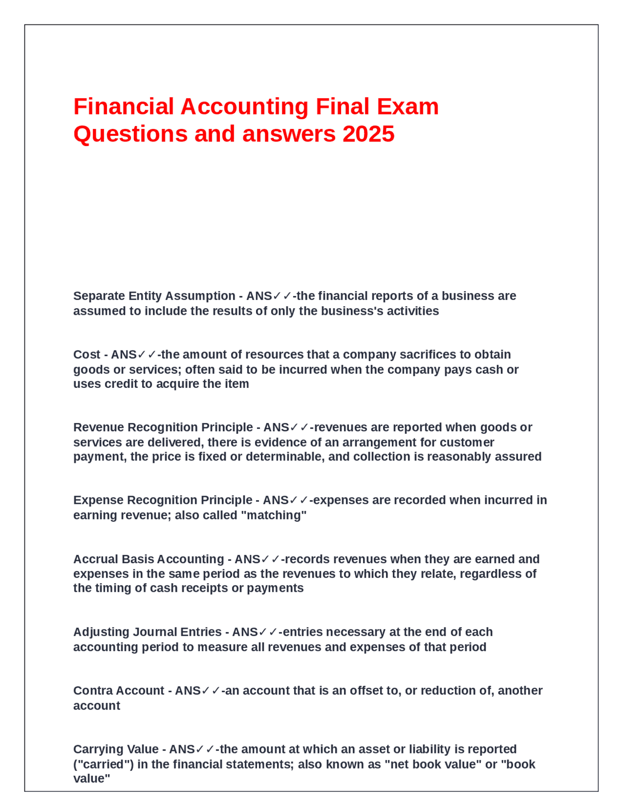 Financial Accounting Final Exam Questions and answers | Exams Financial ...