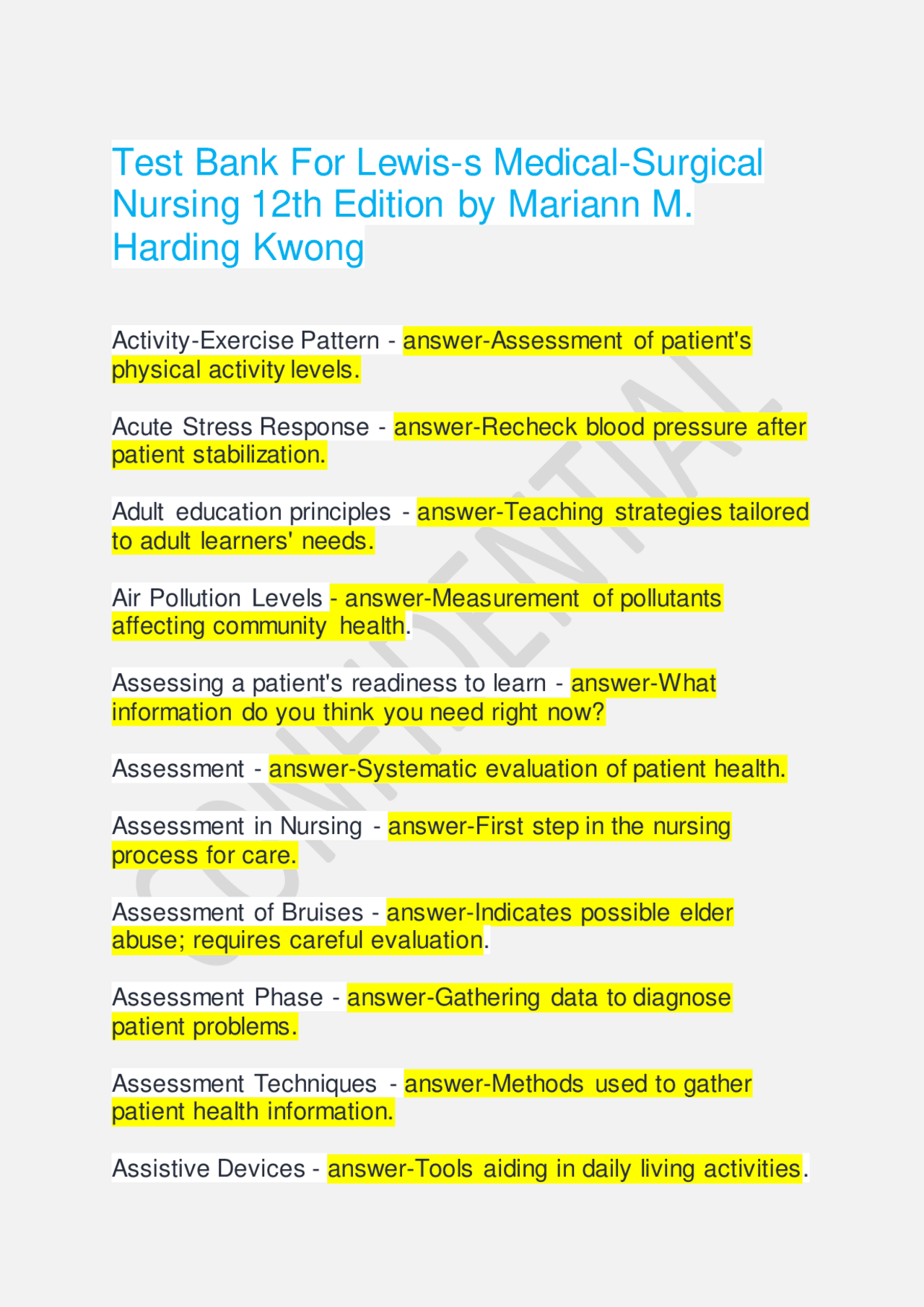 Test Bank For Lewis-s Medical-Surgical Nursing 12th Edition by Mariann ...