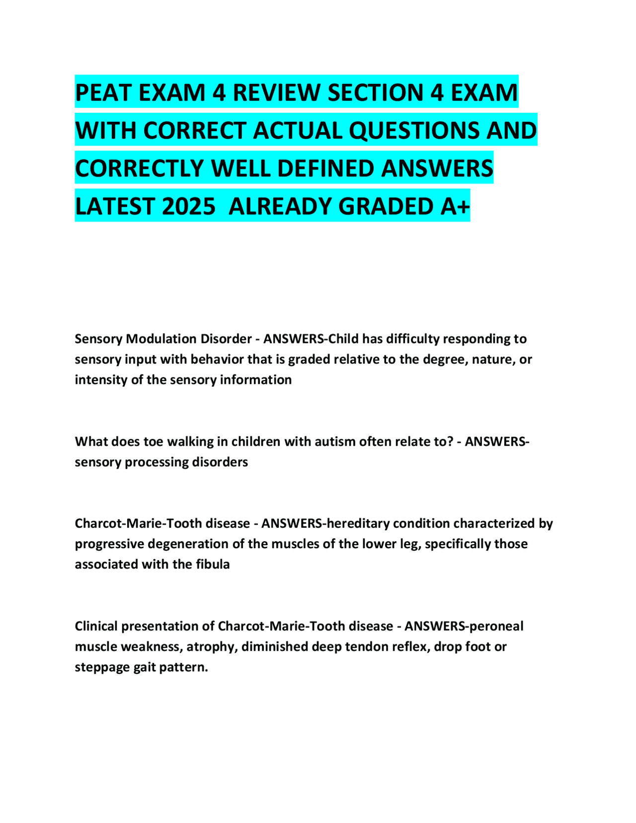PEAT EXAM 4 REVIEW SECTION 4 EXAM WITH CORRECT ACTUAL QUESTIONS | Exams ...