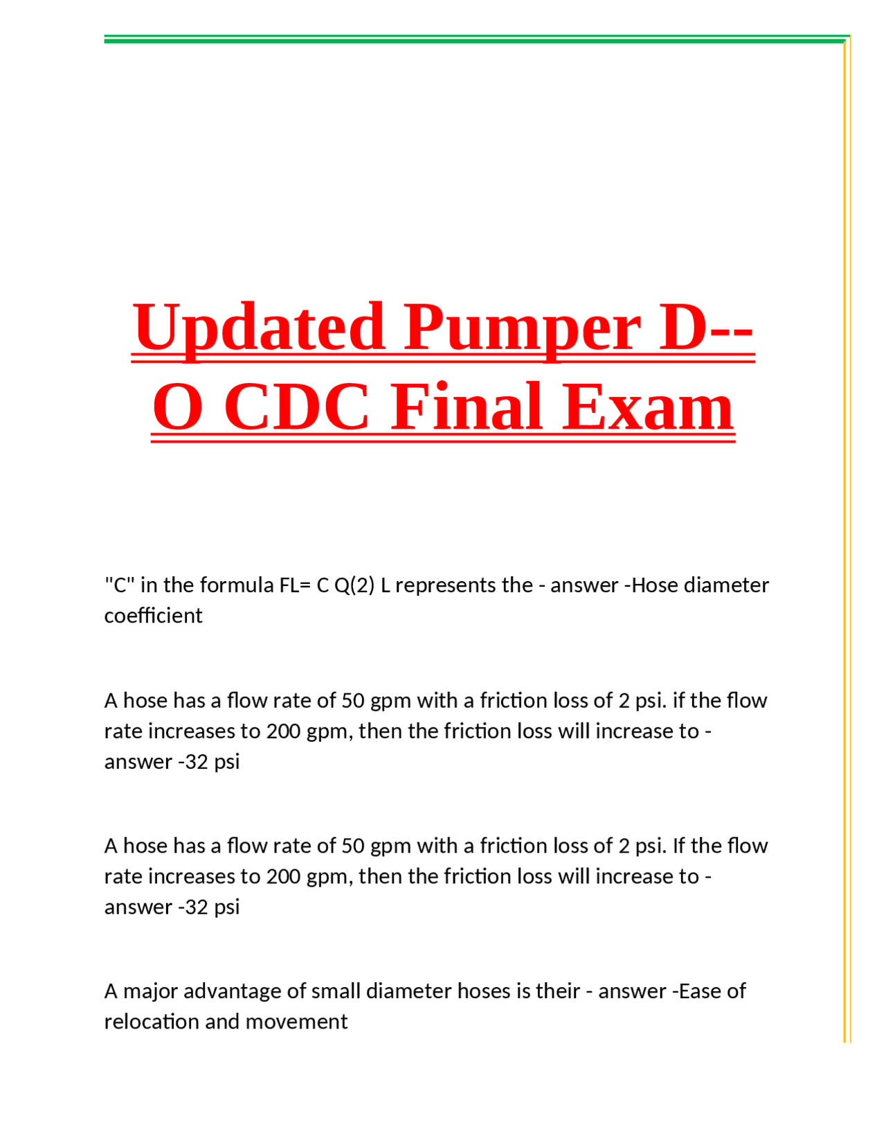 Updated Pumper D--O CDC Final Exam.docx | Exams Nursing | Docsity
