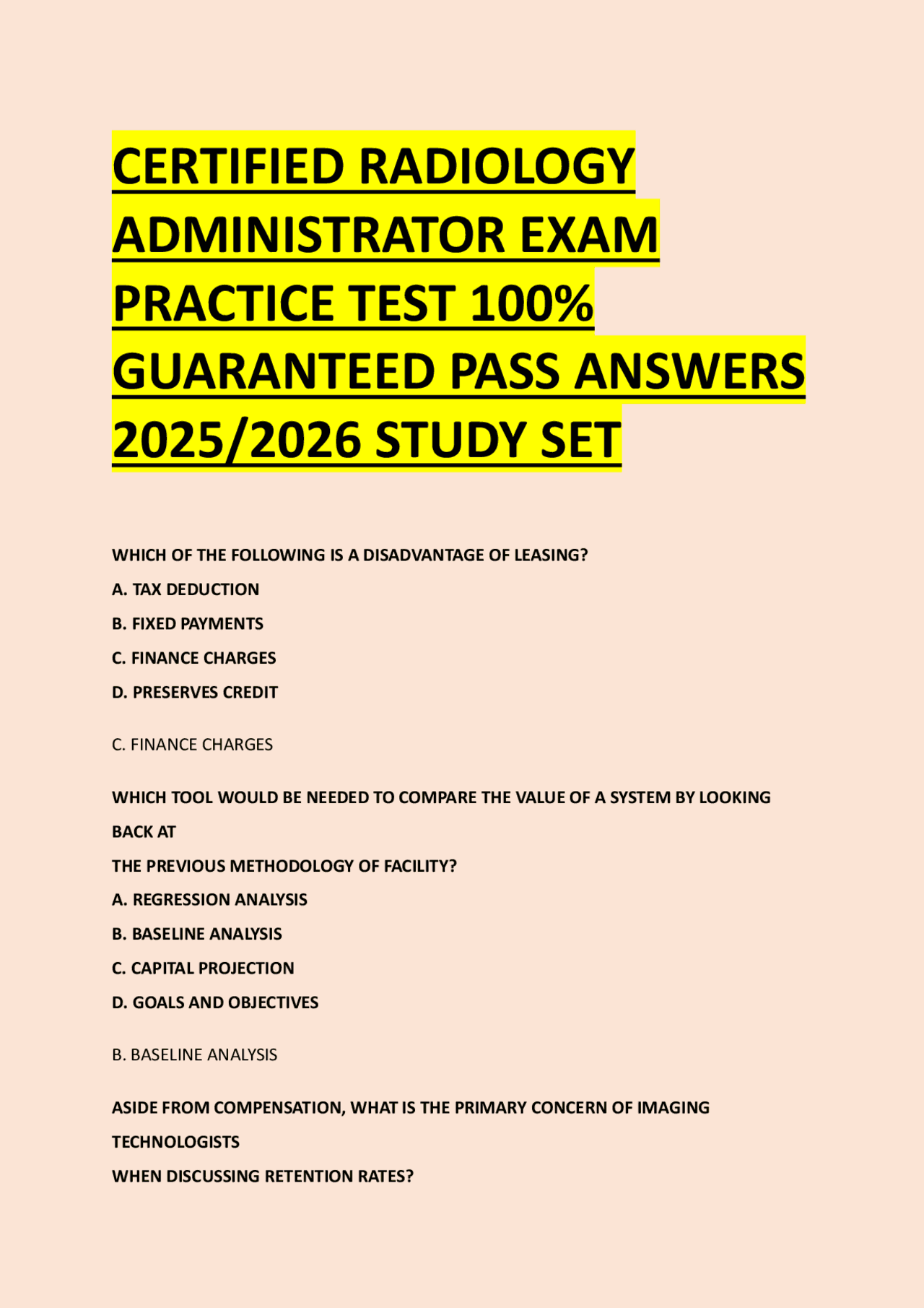CERTIFIED RADIOLOGY ADMINISTRATOR EXAM PRACTICE TEST 100% GUARANTEED ...