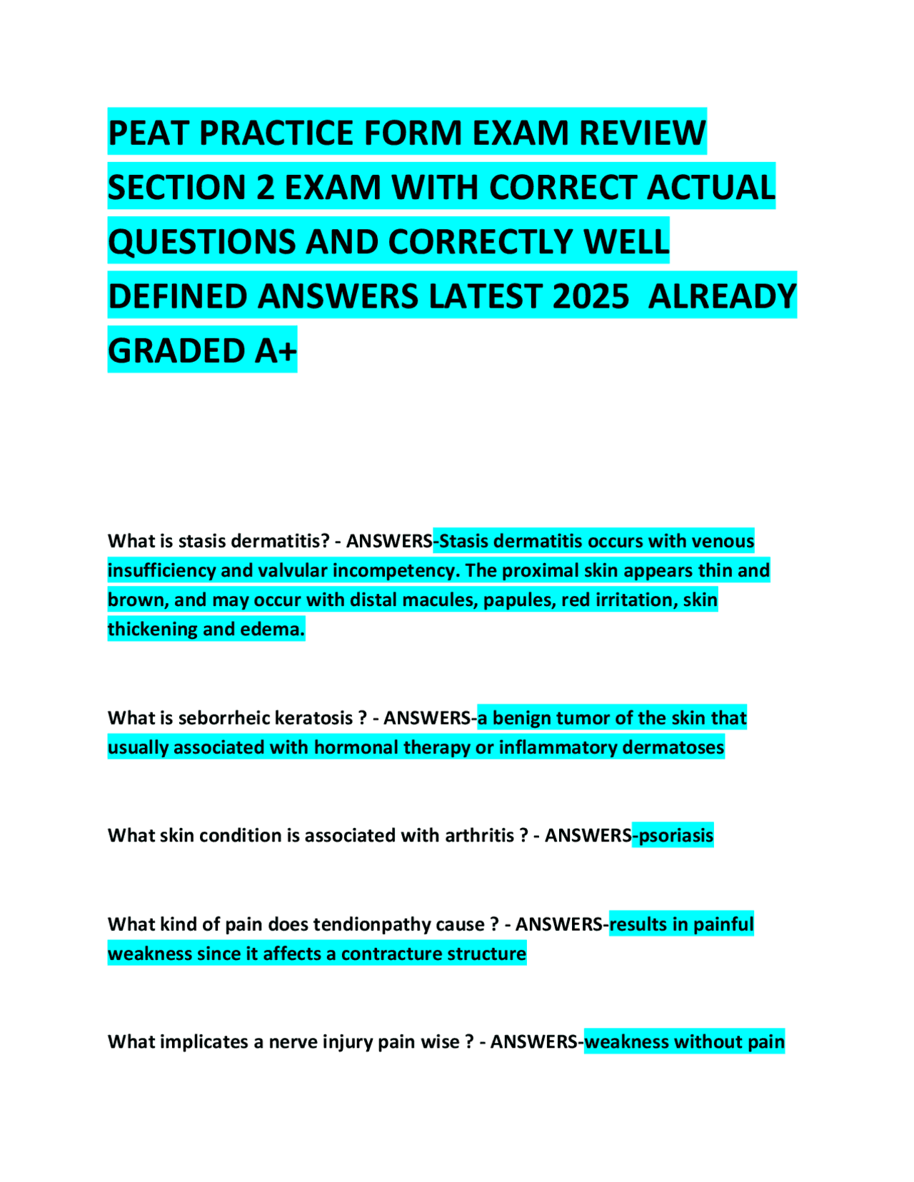 PEAT PRACTICE FORM EXAM REVIEW SECTION 2 EXAM WITH CORRECT ACTUAL ...