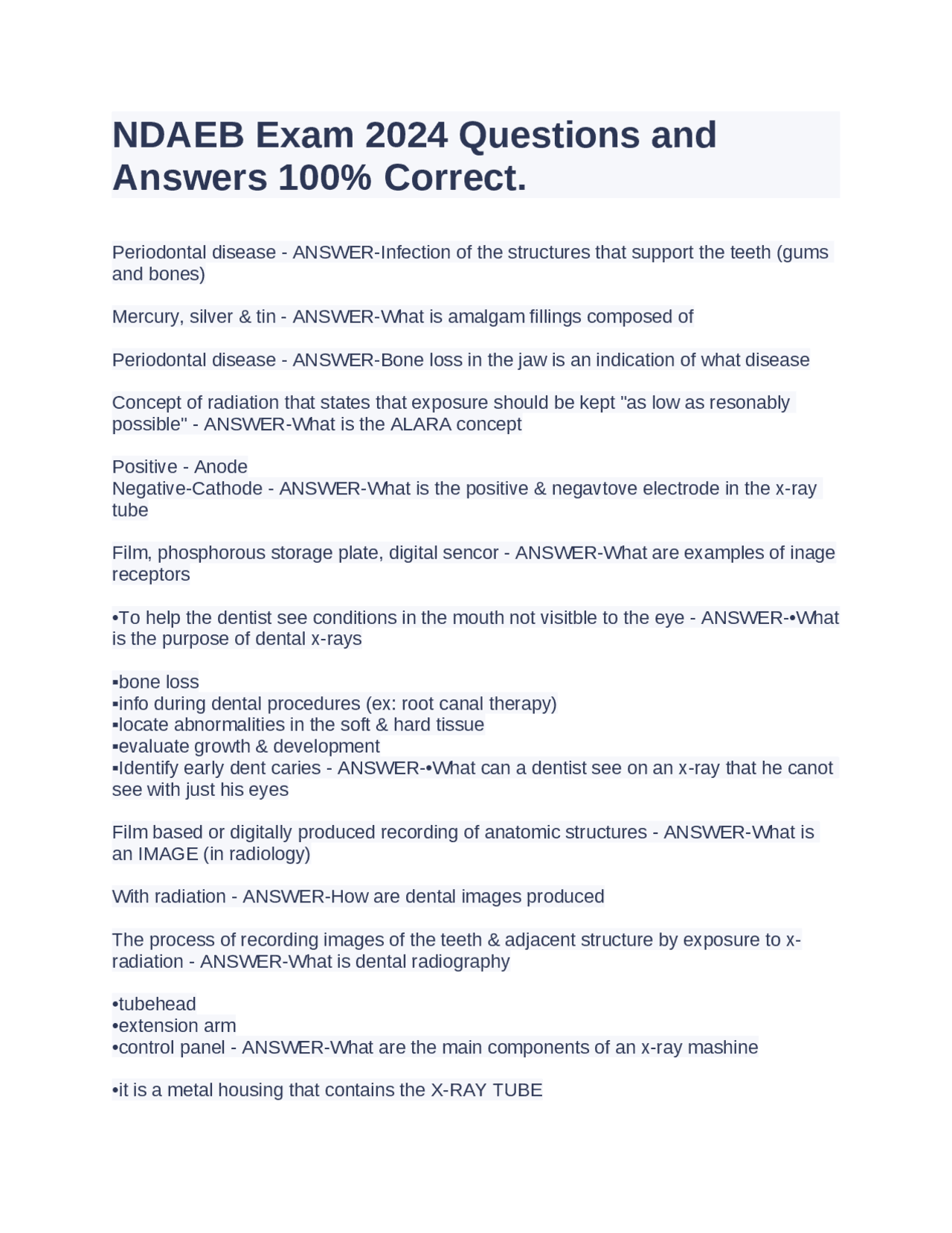 NDAEB Exam 2024 Questions and Answers 100% Correct. | Exams Dentistry ...
