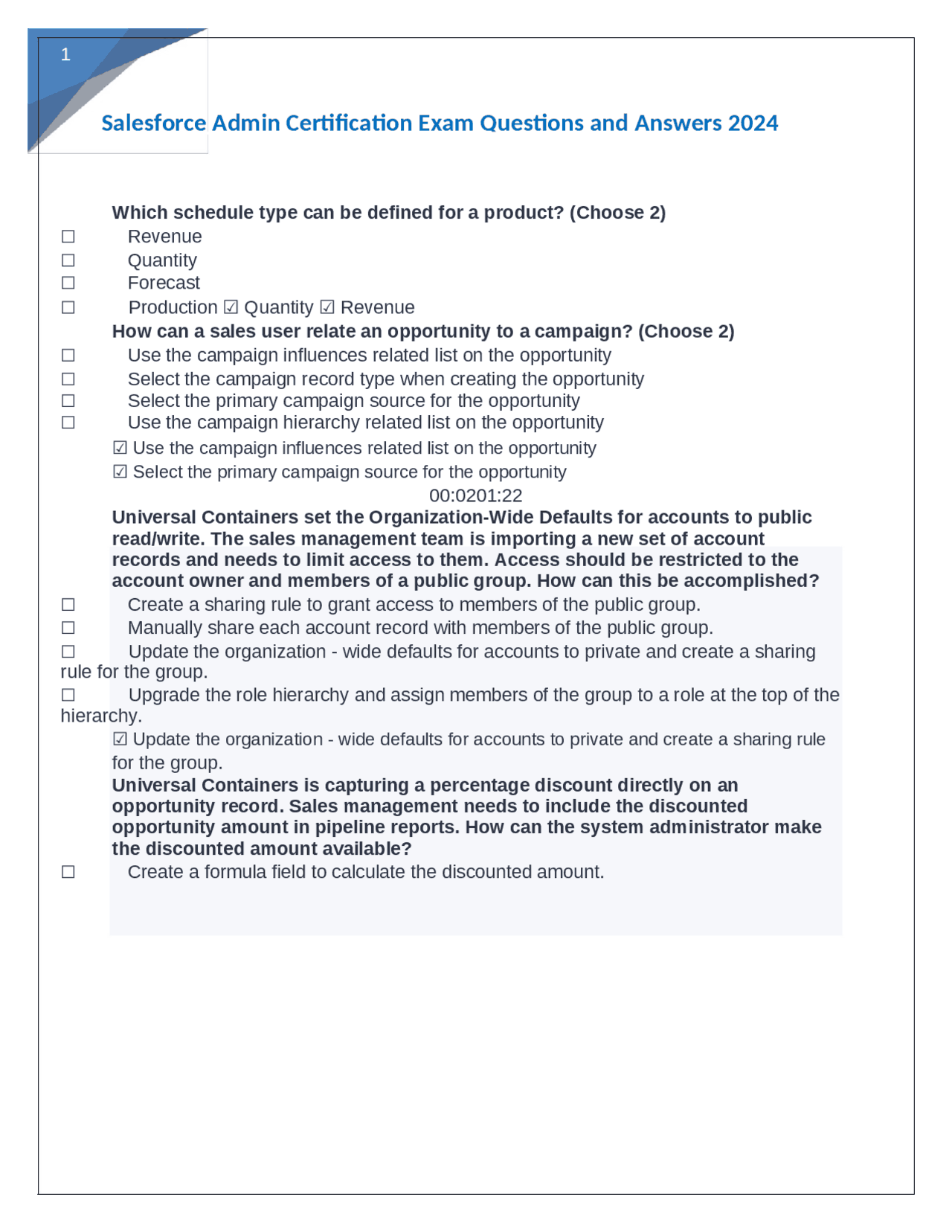 Salesforce Admin Certification Exam Questions and Answers 2024 | Exams Business Administration ...