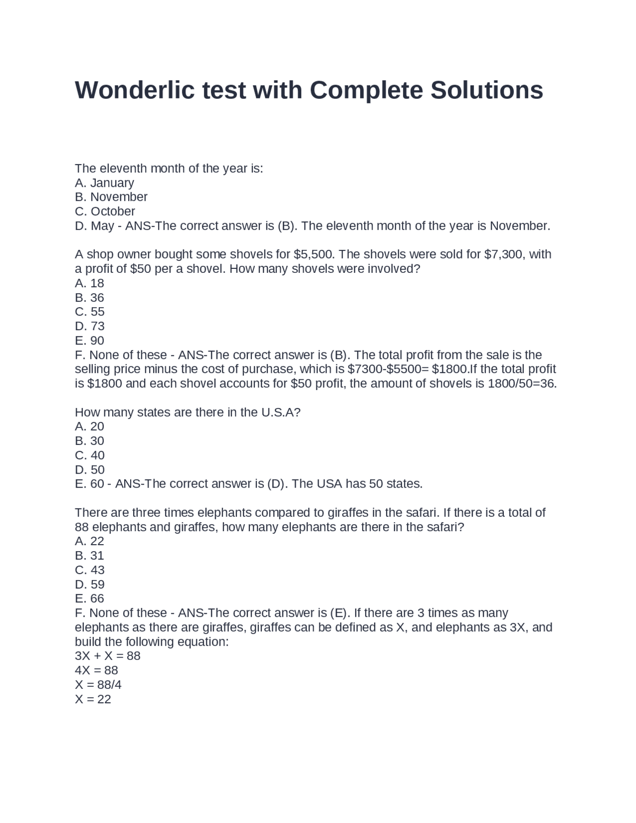 Wonderlic Test with Complete Solutions: Practice Questions and Answers ...