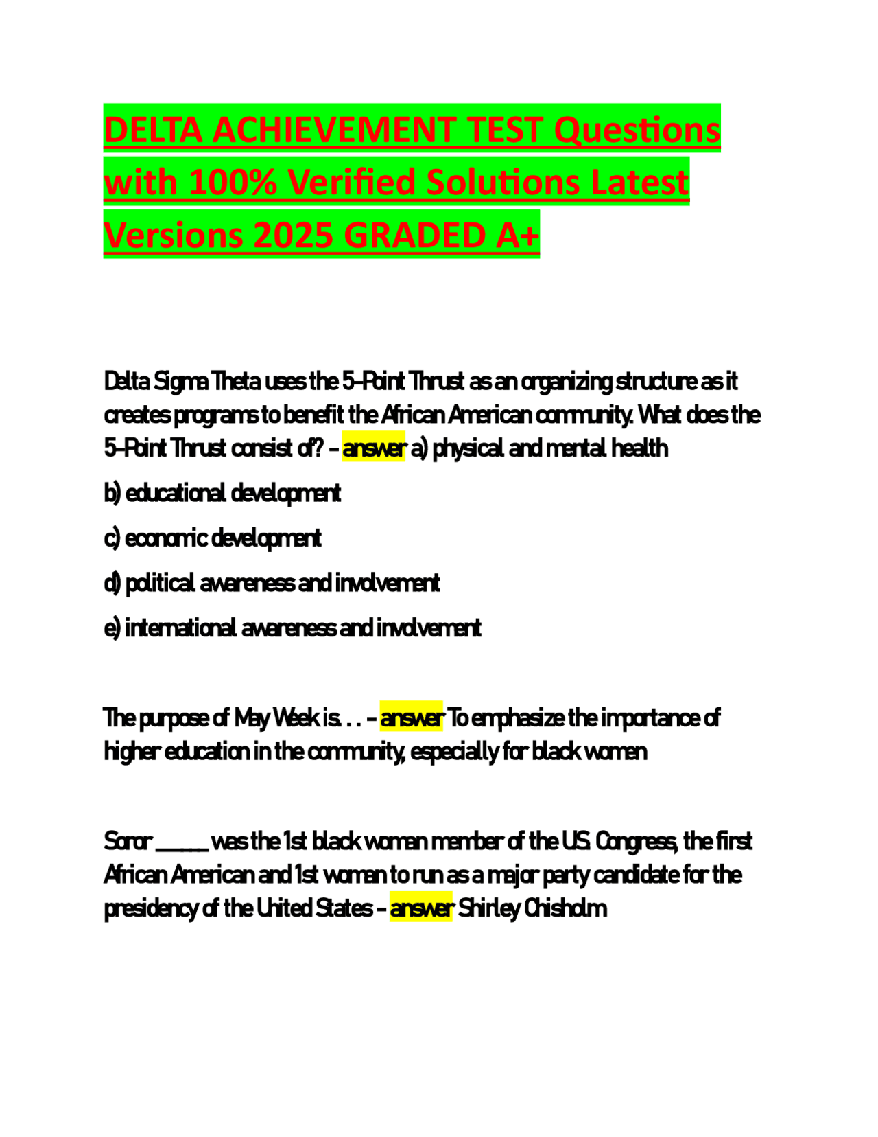 DELTA ACHIEVEMENT TEST Questions with 100% Verified Solutions Latest ...