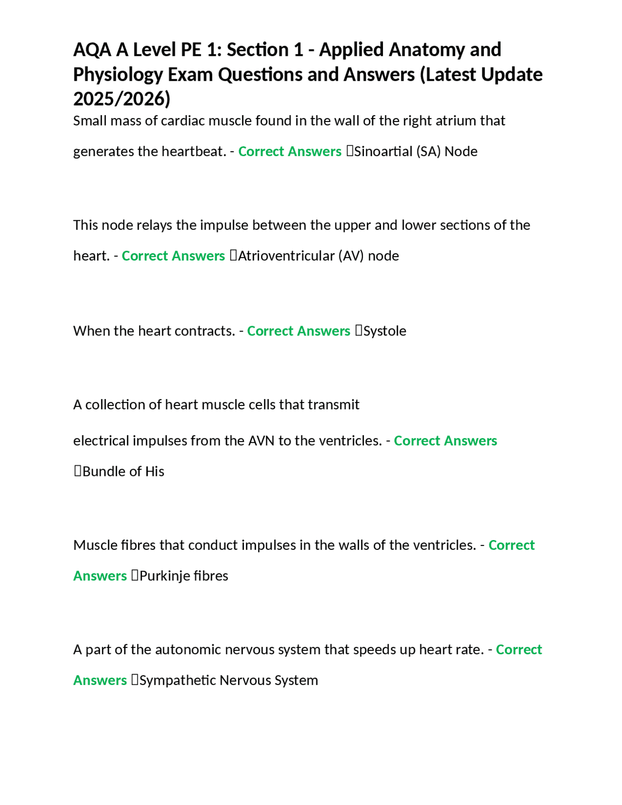 AQA A Level PE 1: Section 1 - Applied Anatomy and Physiology Exam ...