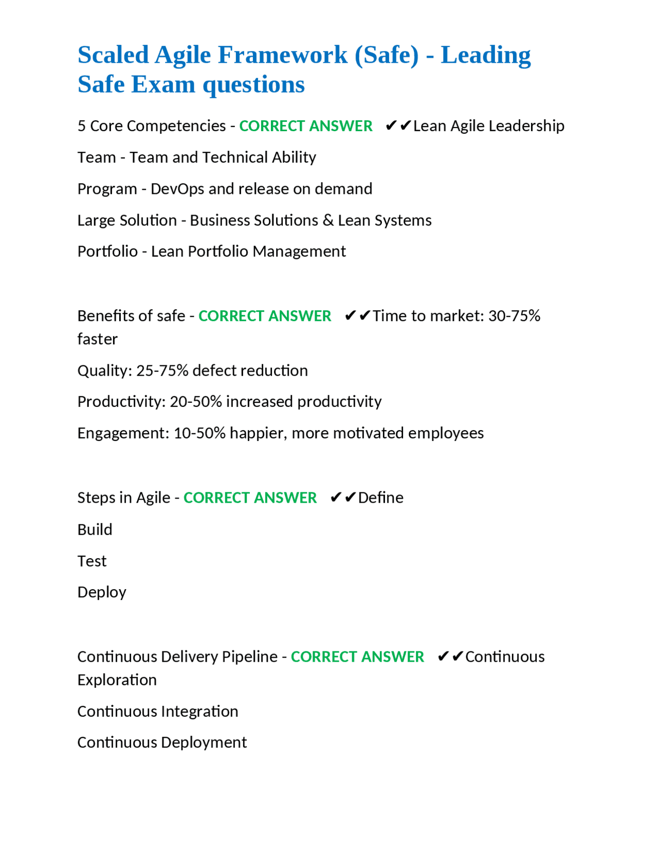 Scaled Agile Framework Safe Exam Questions And Answers Exams Nursing Docsity