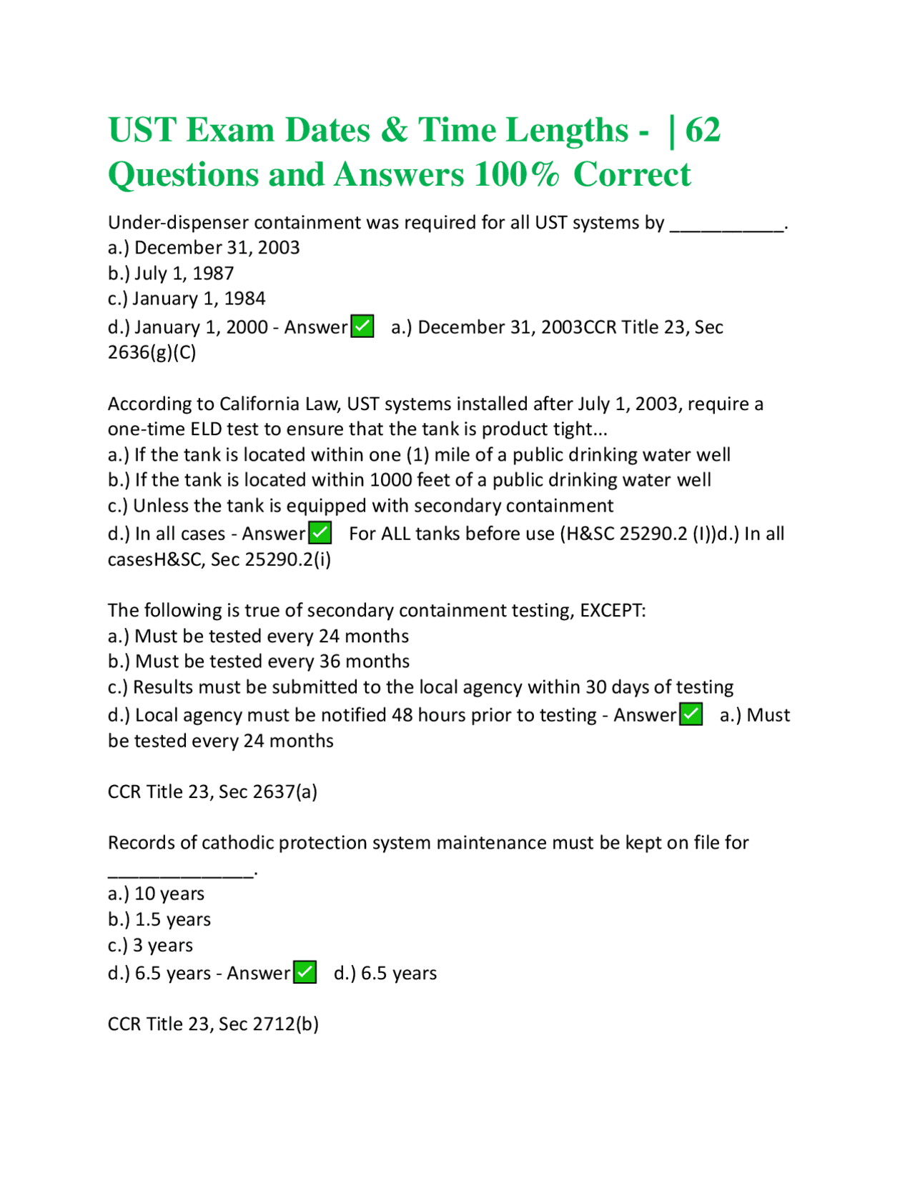 Underground Storage Tank (UST) Exam Questions and Answers | Exams ...