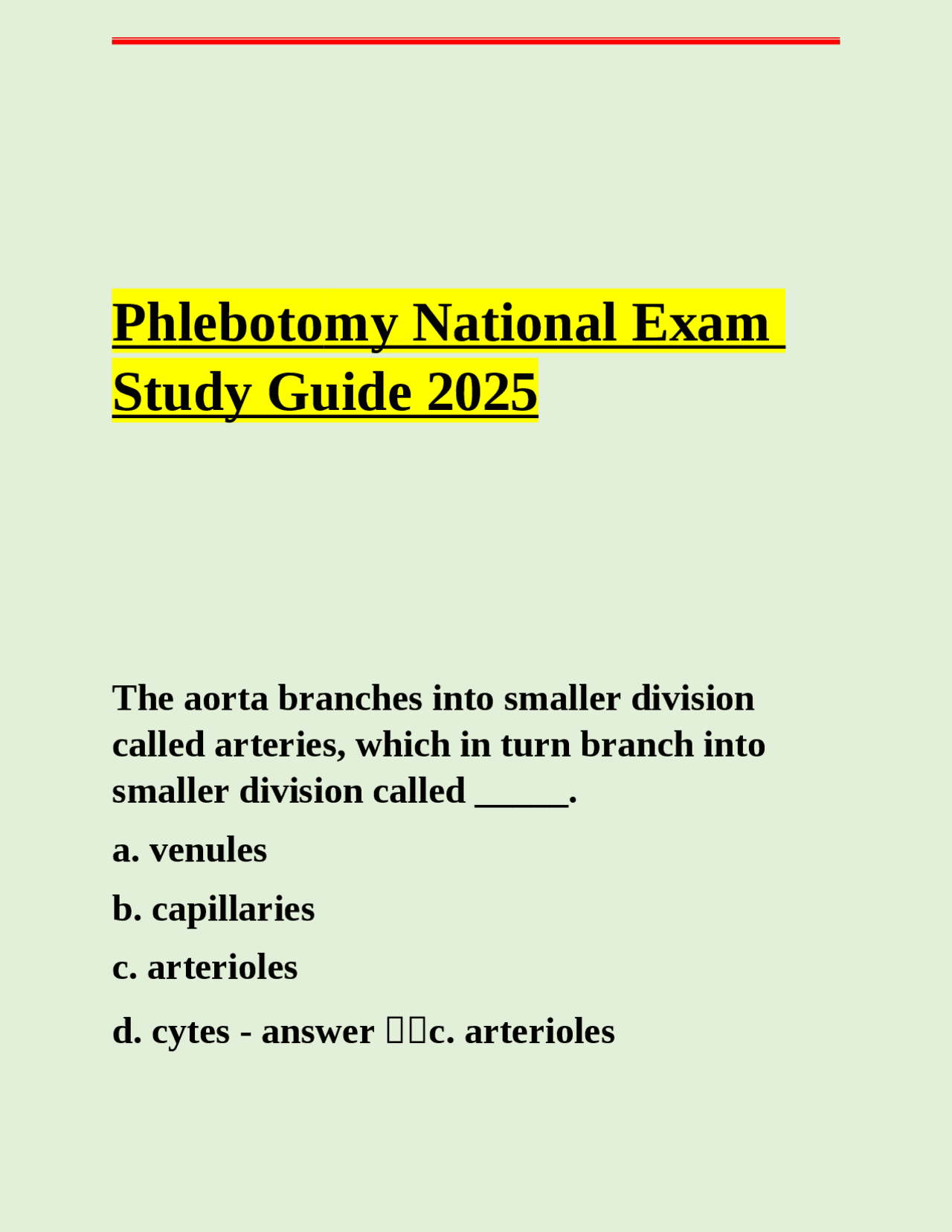 Phlebotomy National Exam Study Guide 2025.docx | Exams Nursing | Docsity