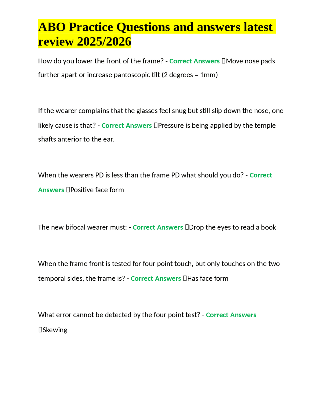 ABO Practice Questions and answers latest review 2025/2026 | Exams ...