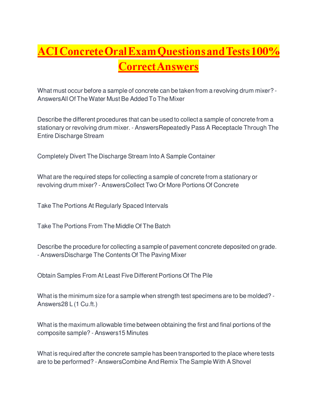 ACI Concrete Oral Exam Questions and Answers: A Guide to Concrete ...