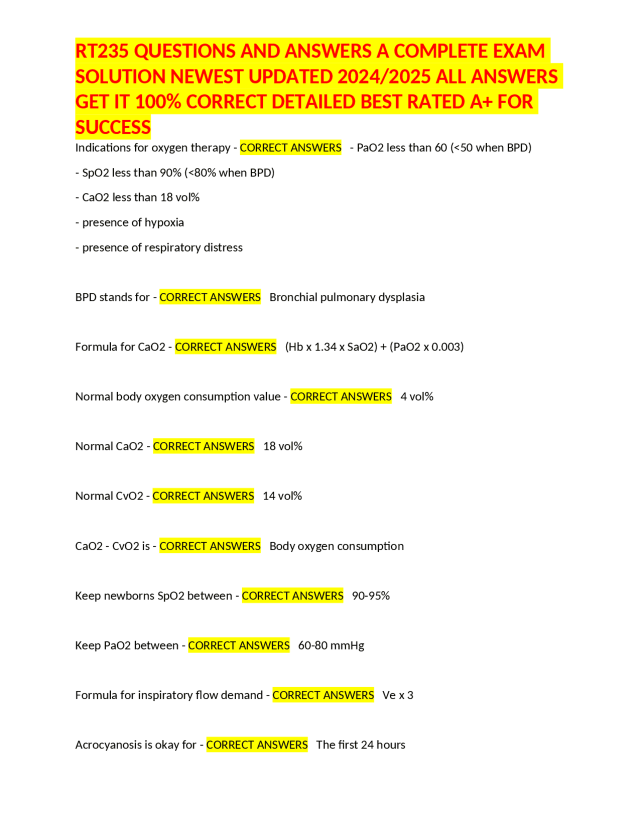 RT235 QUESTIONS AND ANSWERS A COMPLETE EXAM SOLUTION NEWEST UPDATED ...