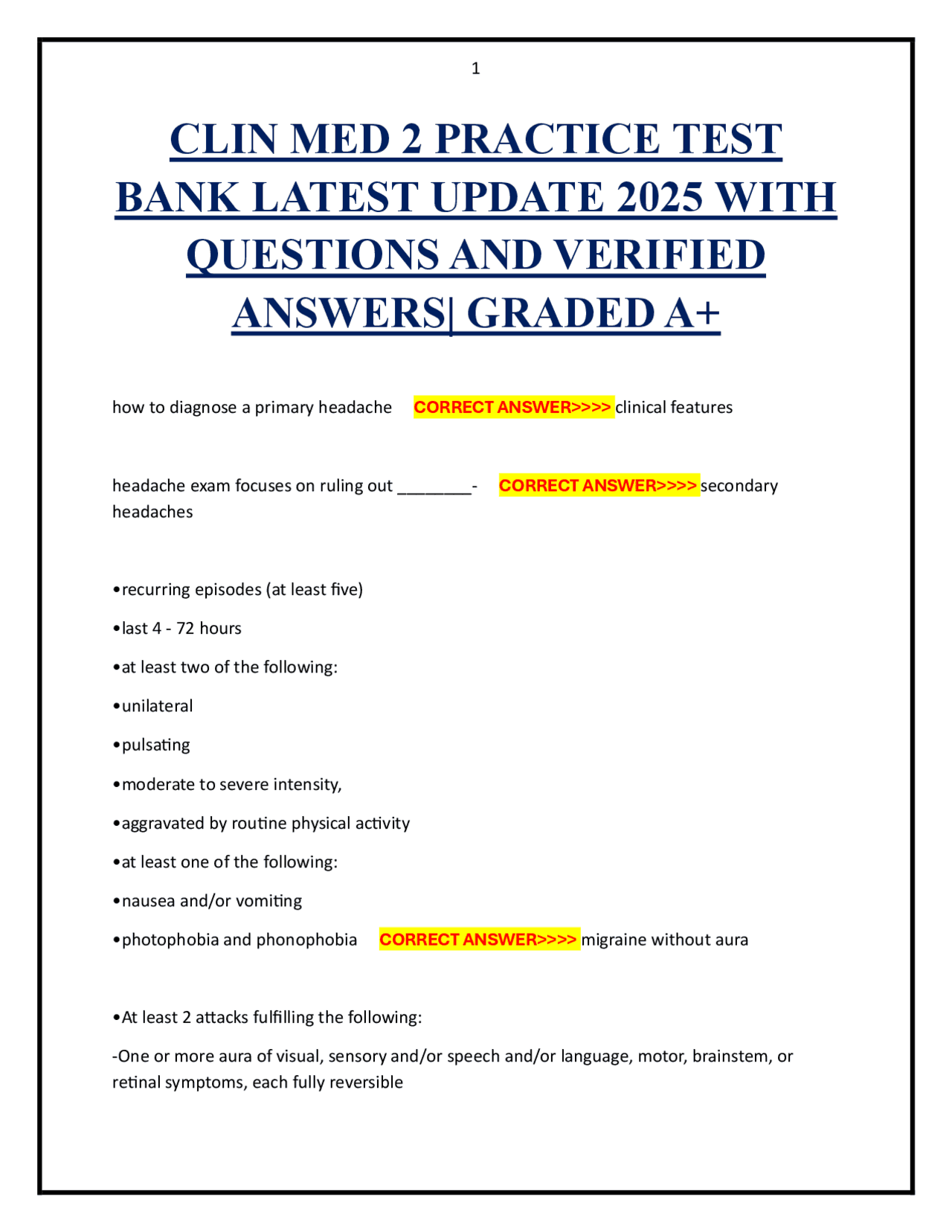 Clinical Practice Test Bank: Headache, Syncope, Encephalopathy, and TBI ...