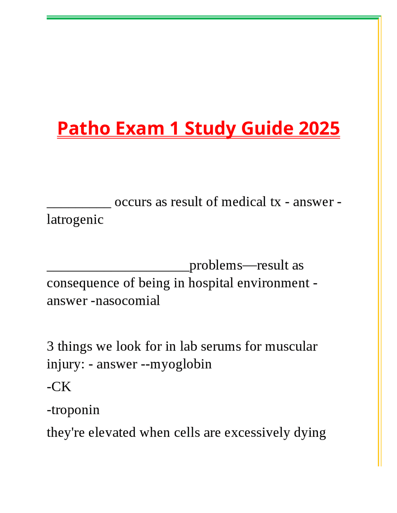 Patho Exam 1 Study Guide 2025.docx | Exams Nursing | Docsity
