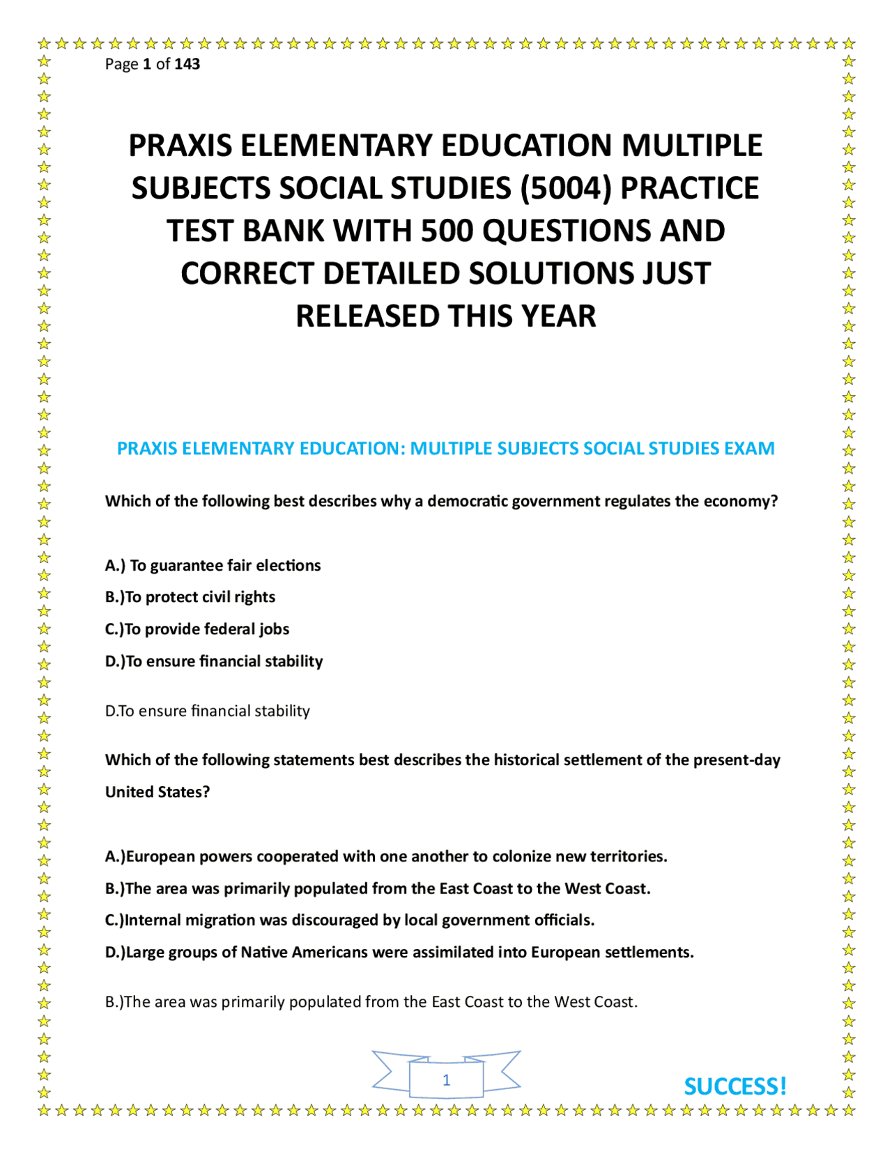 PRAXIS ELEMENTARY EDUCATION MULTIPLE SUBJECTS SOCIAL STUDIES (5004 ...