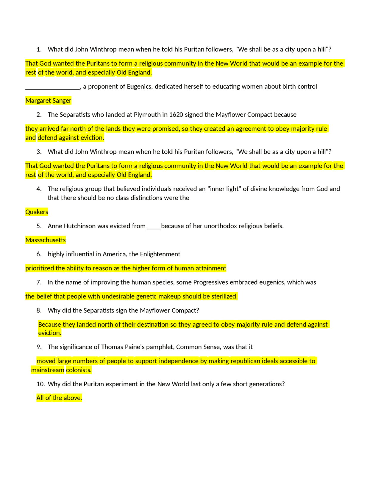 Early American History: Key Figures and Events | Quizzes History | Docsity