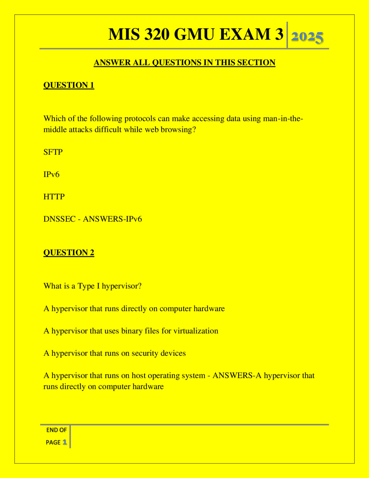 MIS 320 GMU Exam 3: Cybersecurity and Network Security Multiple Choice ...