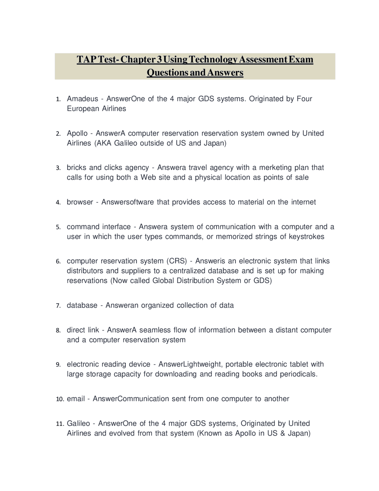 TAP Test- Chapter 3 Using Technology Assessment Exam Questions and ...