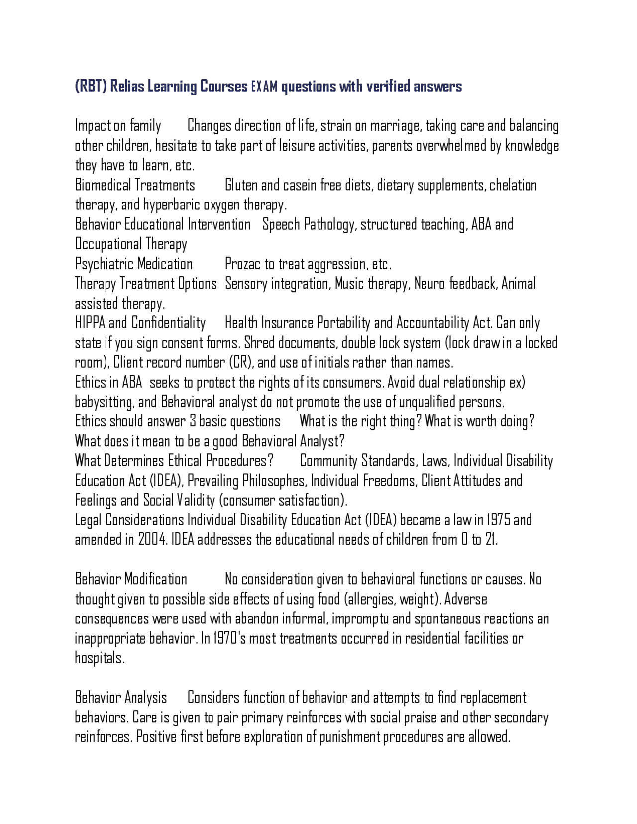 (RBT) Relias Learning Courses EXAM questions with verified answers ...