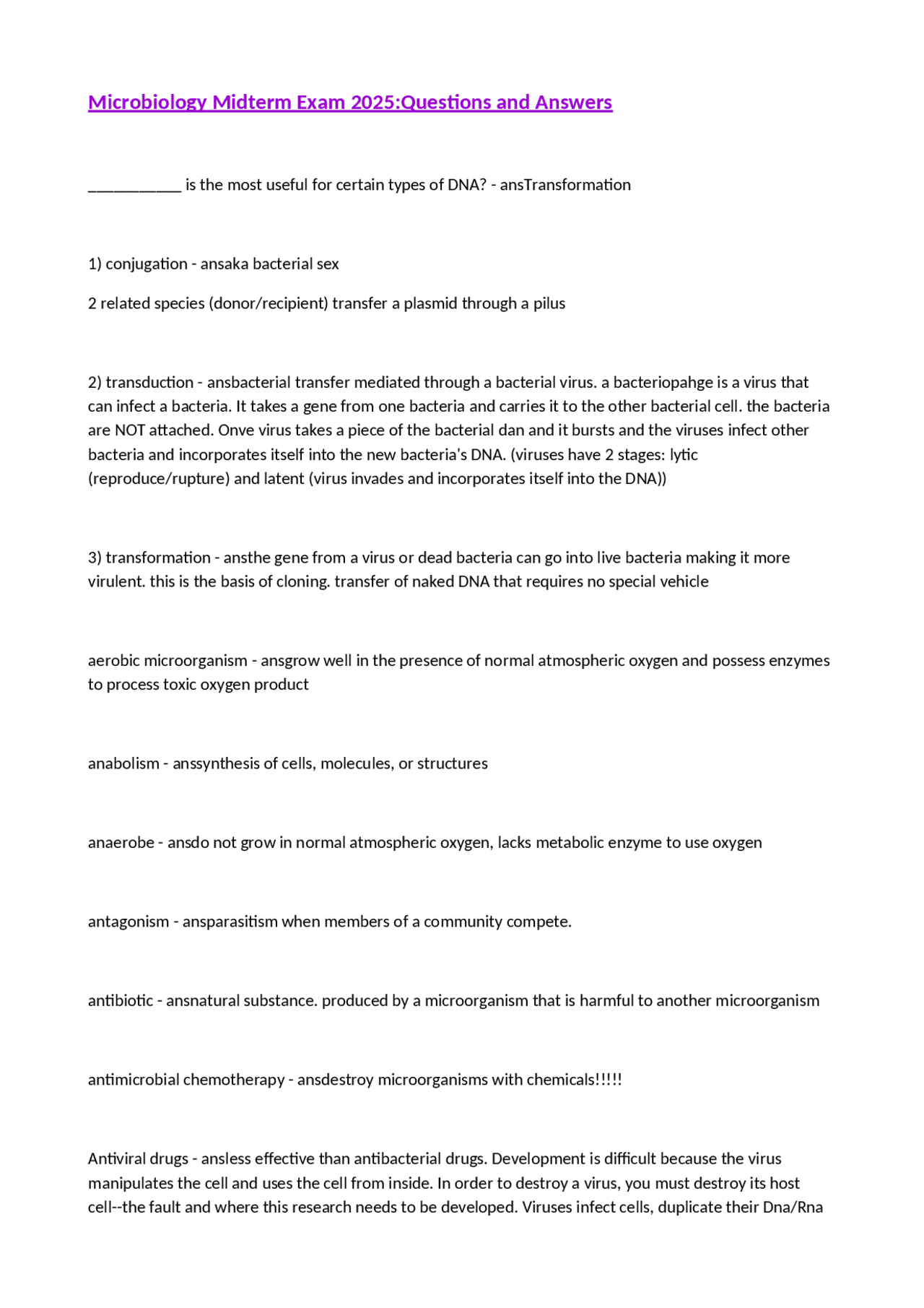 Microbiology Midterm Exam 2025: Questions and Answers | Exercises ...
