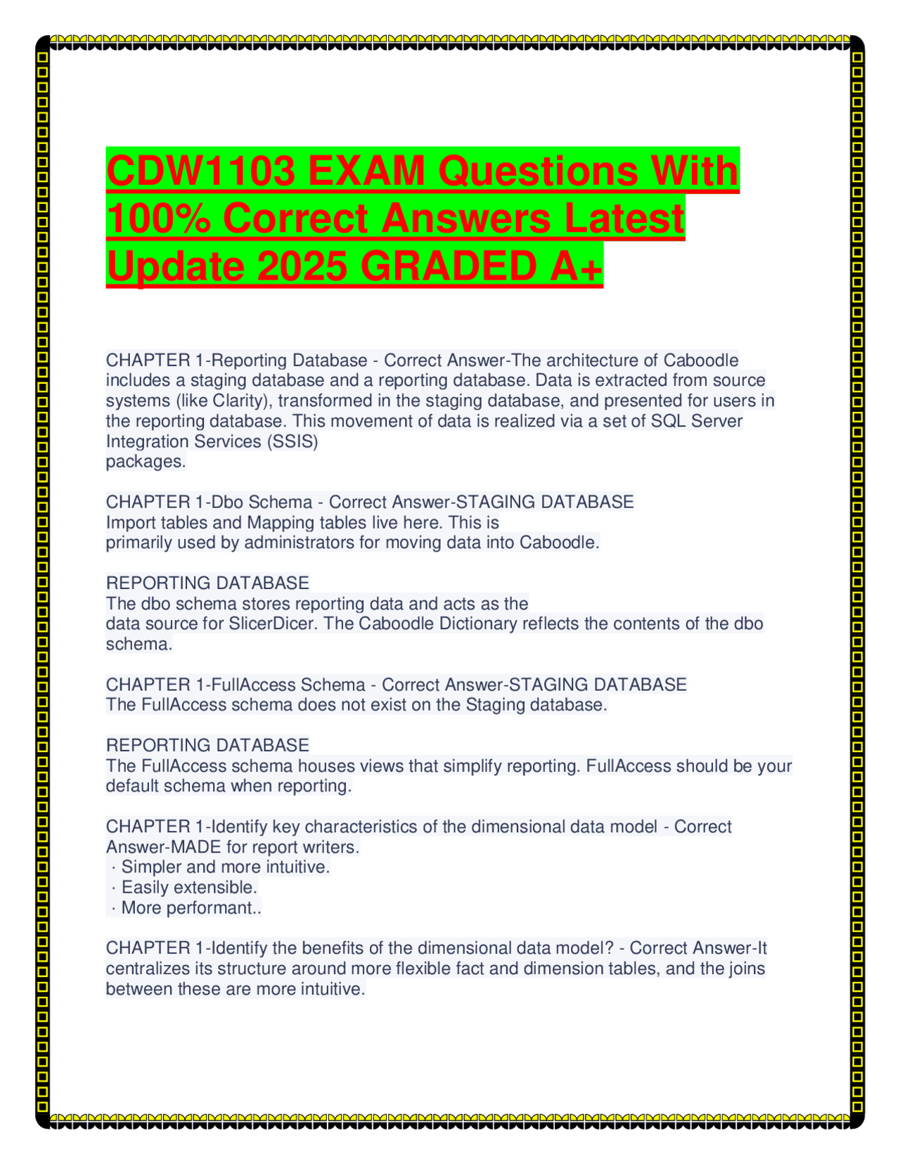 CDW1103 EXAM Questions With 100% Correct Answers Latest Update 2025 ...