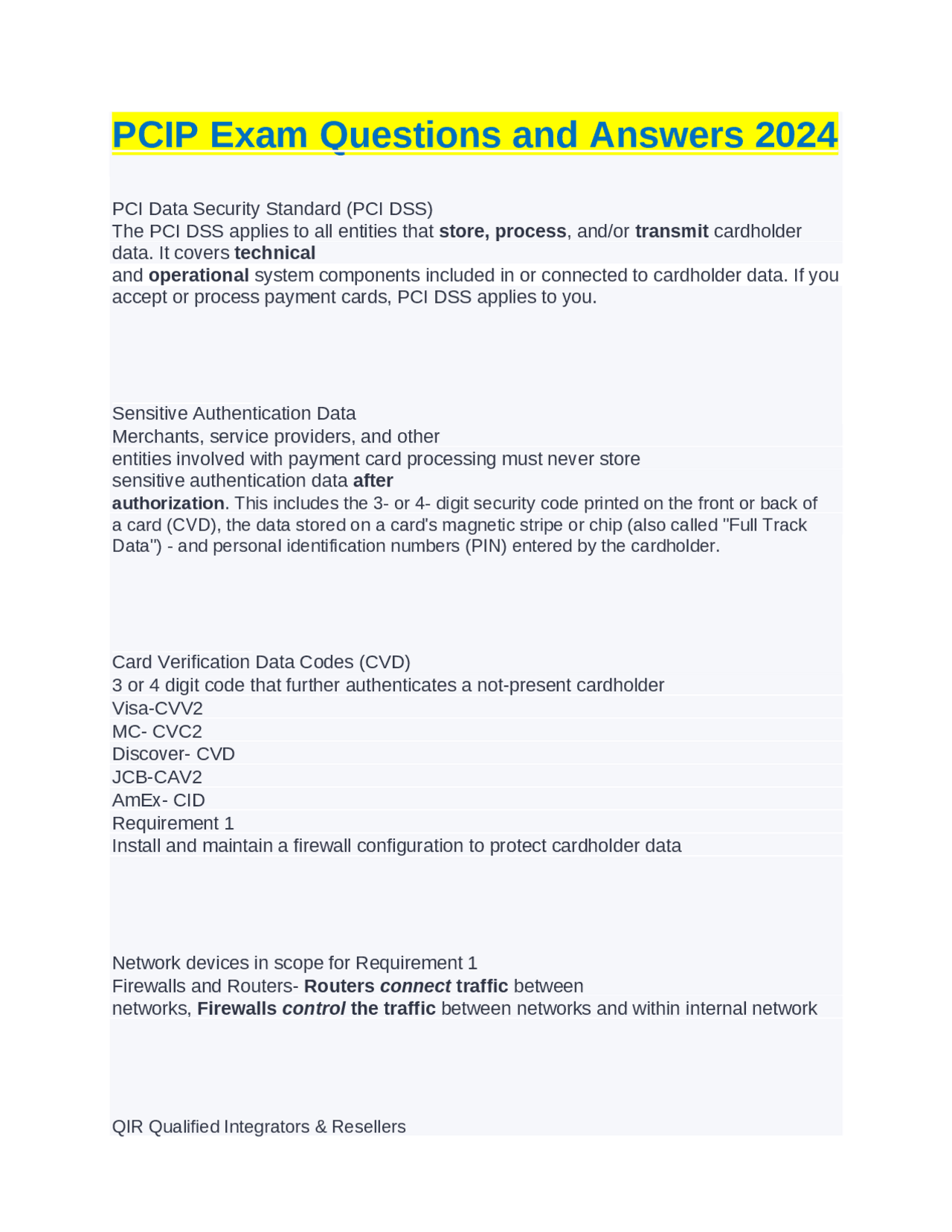 PCIP Exam Questions and Answers 2024 | Exams Nursing | Docsity