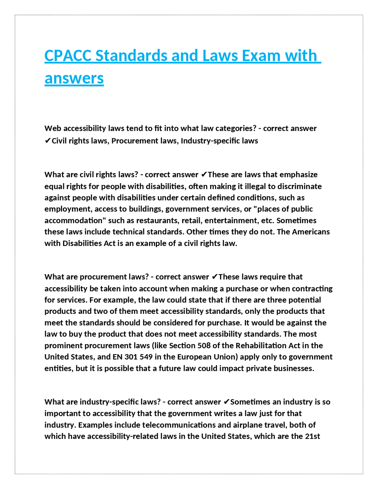 CPACC Standards and Laws Exam with Answers: A Comprehensive Guide to ...
