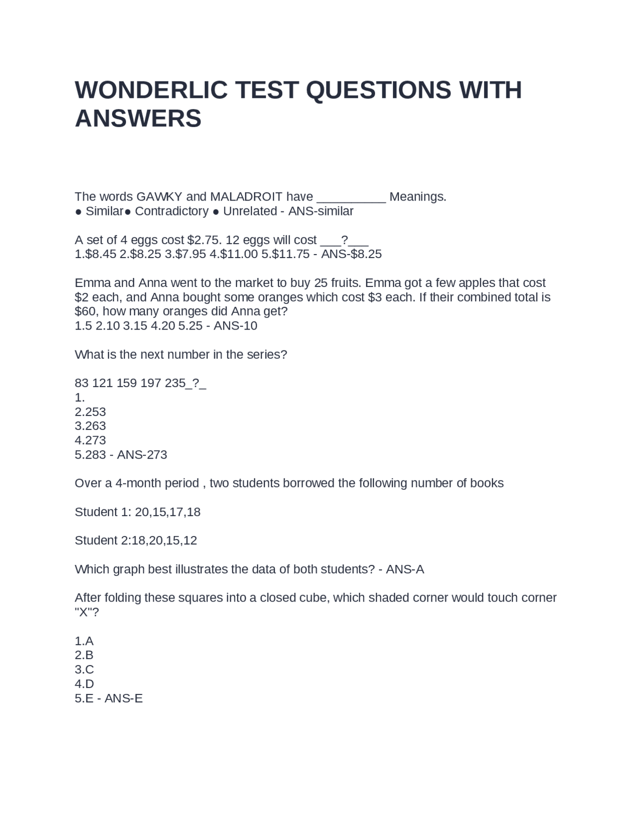 Wonderlic Test Questions and Answers: A Practice Guide for Standardized ...