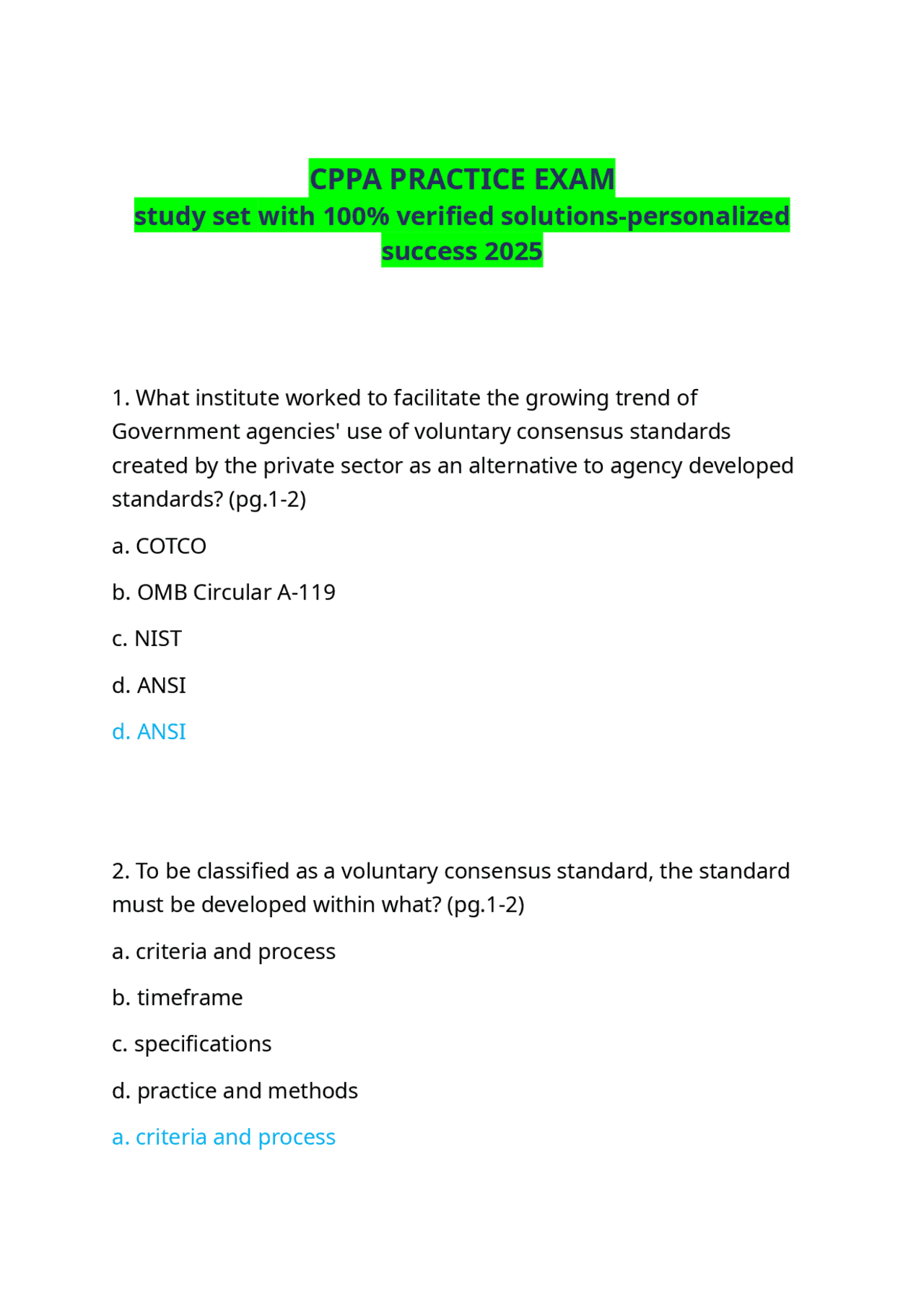 CPPA PRACTICE EXAM study set with 100% verified solutions-personalized success 2025 | Exams ...