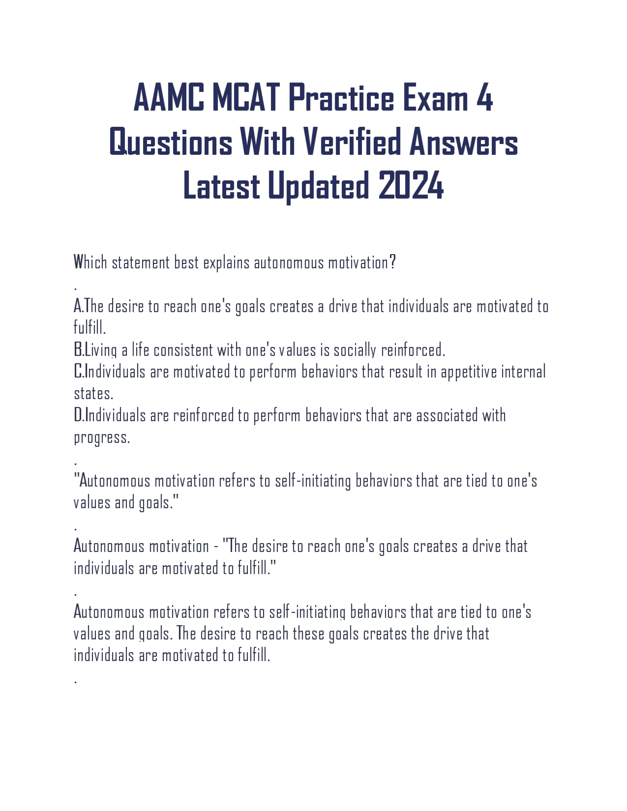 AAMC MCAT Practice Exam 4 Questions With Verified Answers Latest ...