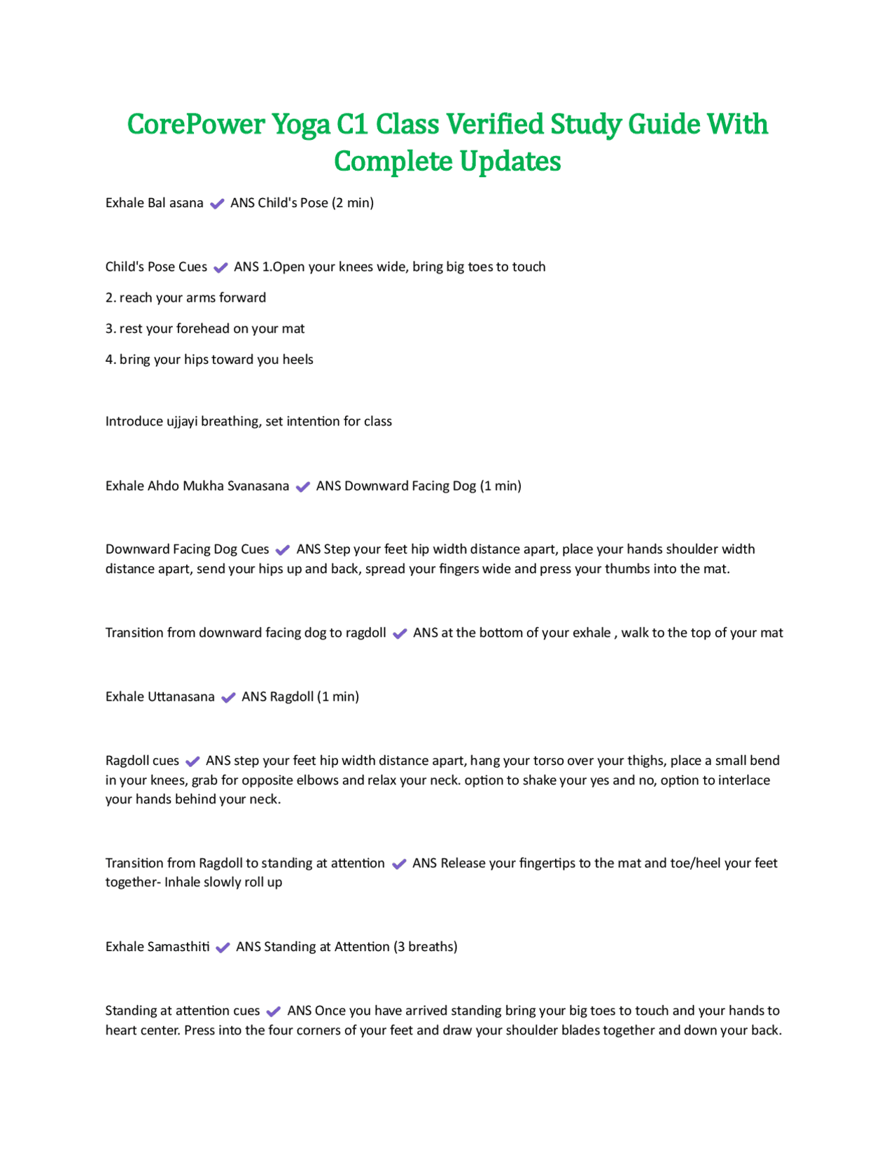 CorePower Yoga C1 Class Study Guide: Poses, Cues, and Flow | Exams ...