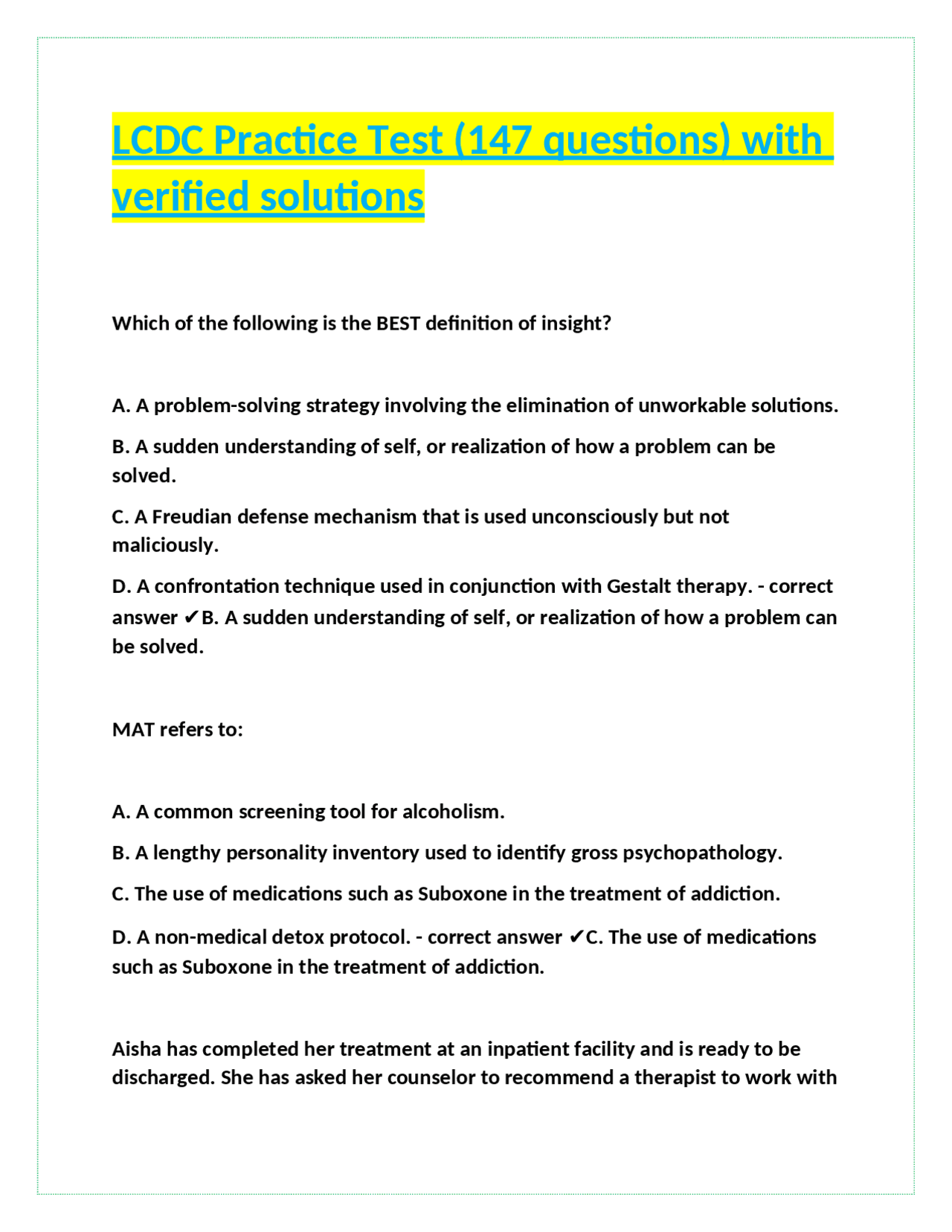 LCDC Practice Test (147 questions) with verified solutions | Exams ...