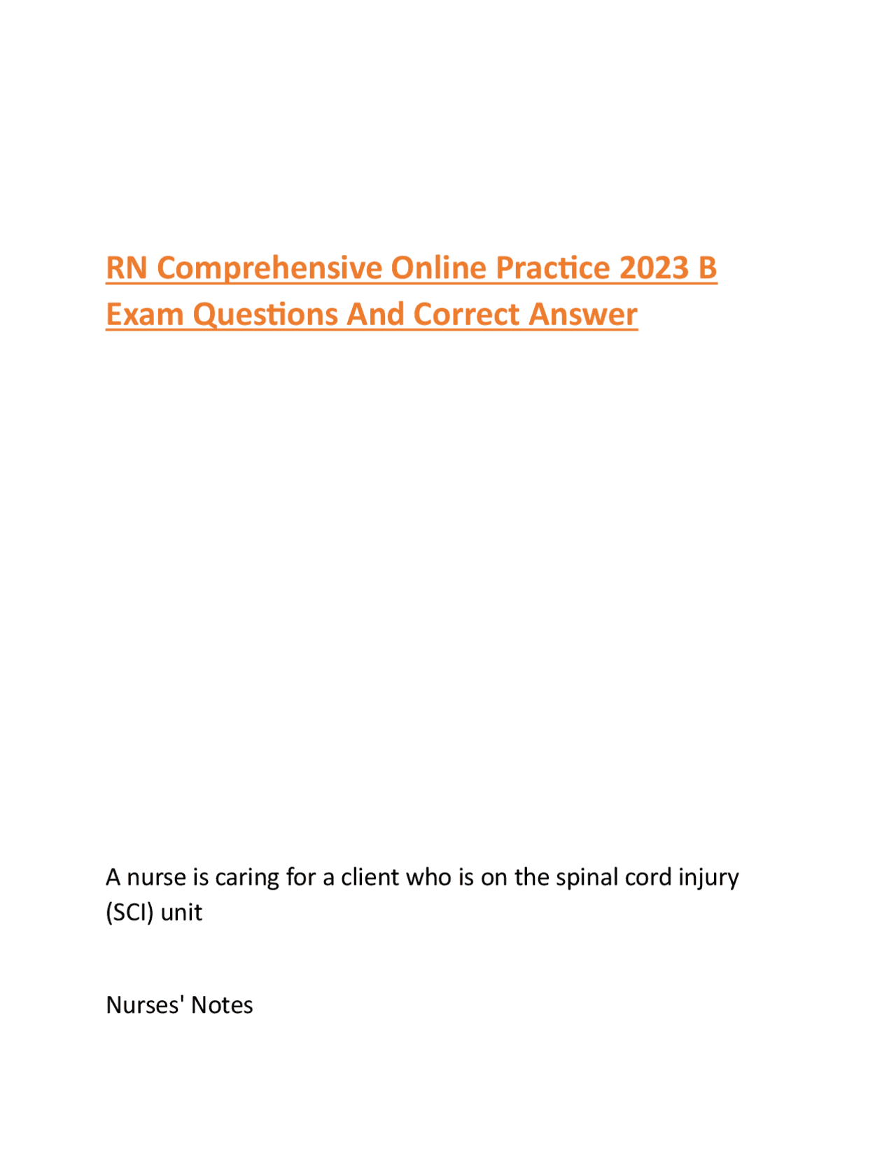 RN Comprehensive Online Practice 2023 B Exam Questions And Correct ...