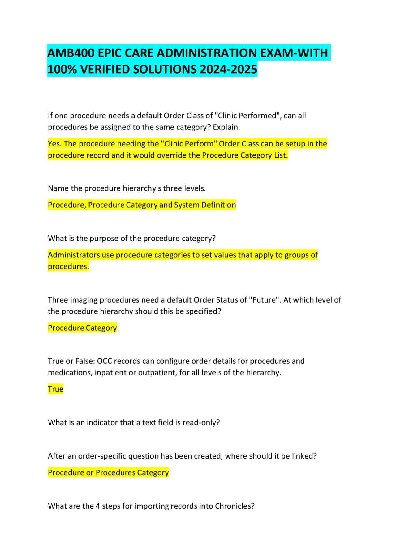 AMB400 EPIC CARE ADMINISTRATION EXAM-WITH 100% VERIFIED SOLUTIONS 2024 ...