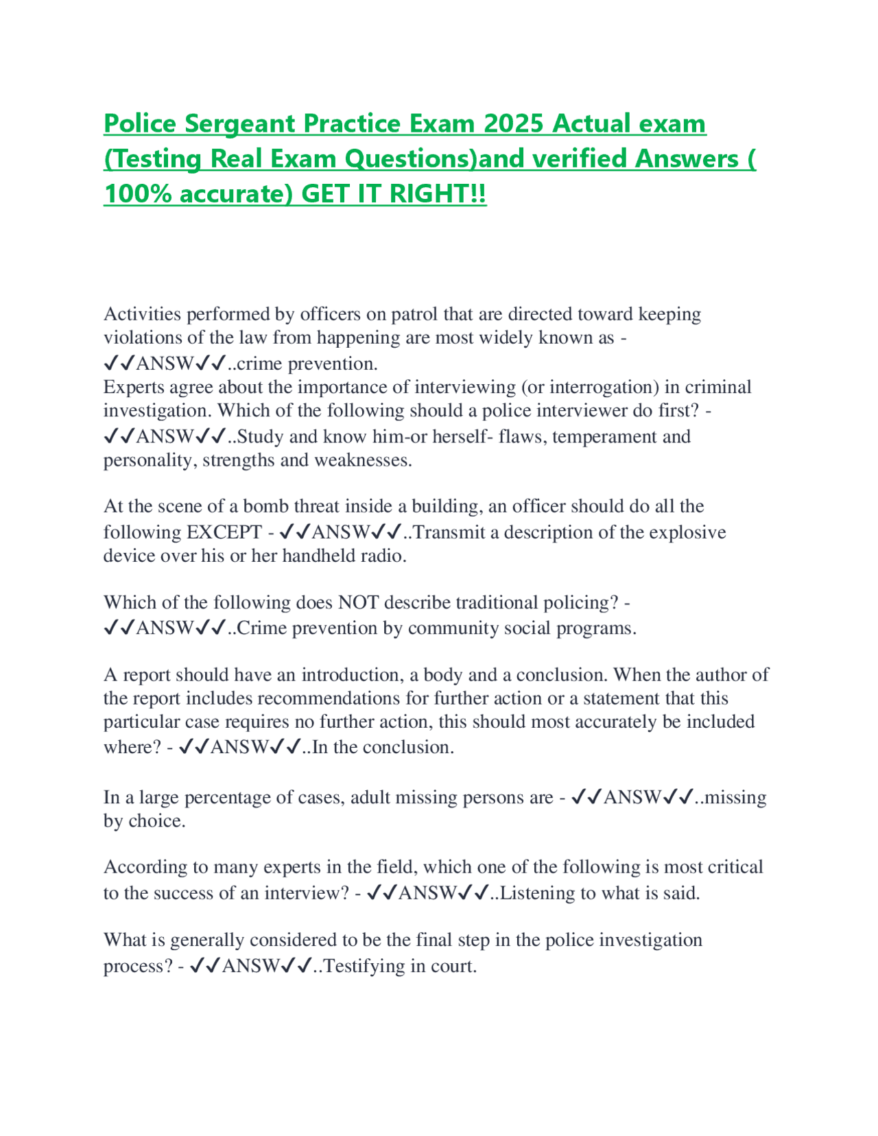 Police Sergeant Practice Exam 2025 Actual exam (Testing Real Exam ...