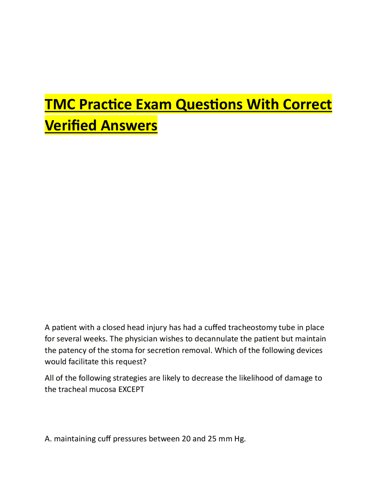 TMC Practice Exam Questions With Correct Verified Answers | Exams ...