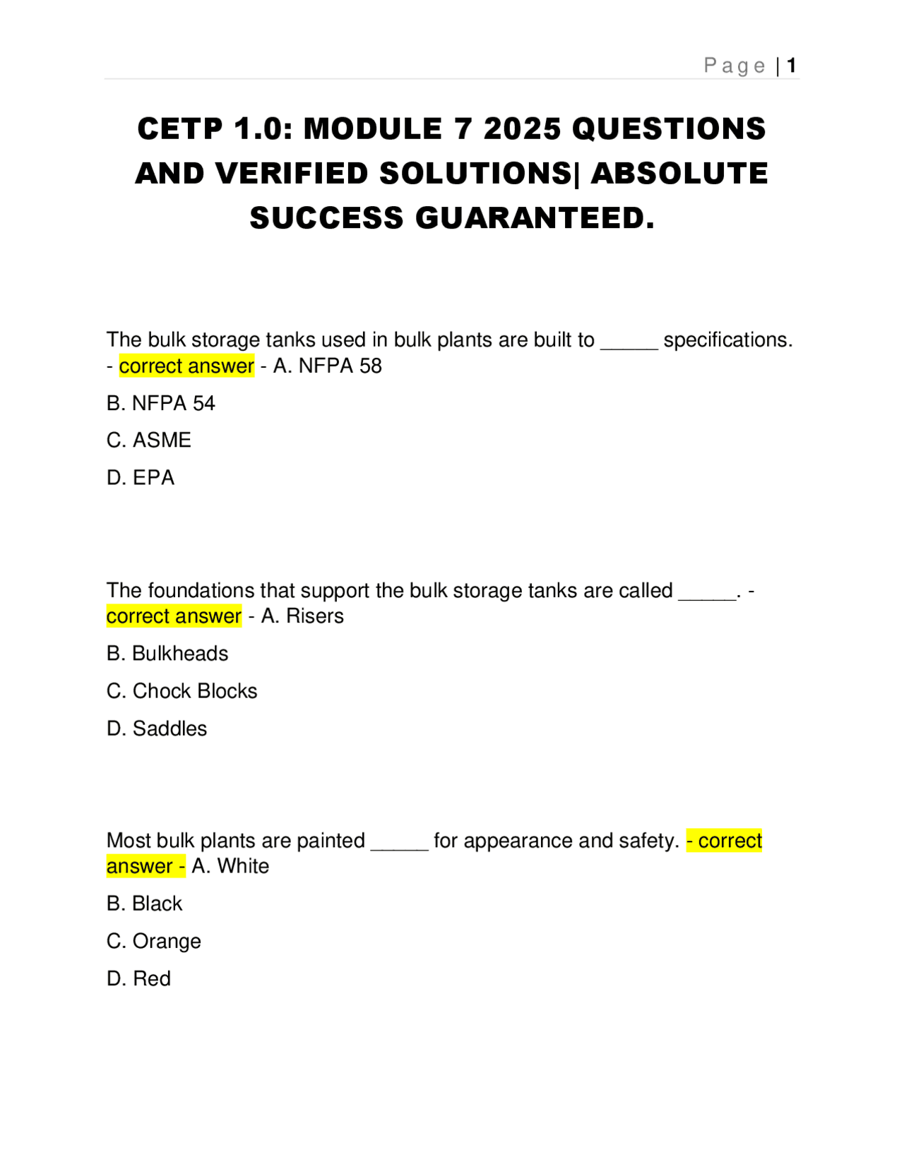 CETP 1.0: MODULE 7 2025 QUESTIONS AND VERIFIED SOLUTIONS| ABSOLUTE ...