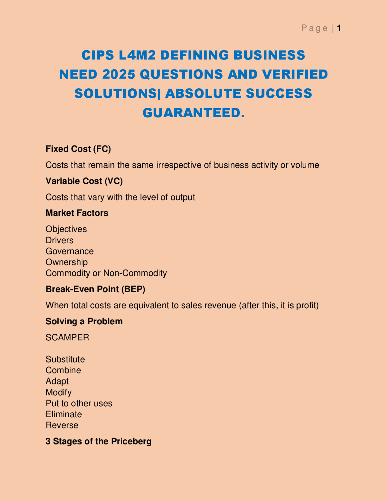 CIPS L4M2 DEFINING BUSINESS NEED 2025 QUESTIONS AND VERIFIED SOLUTIONS ...