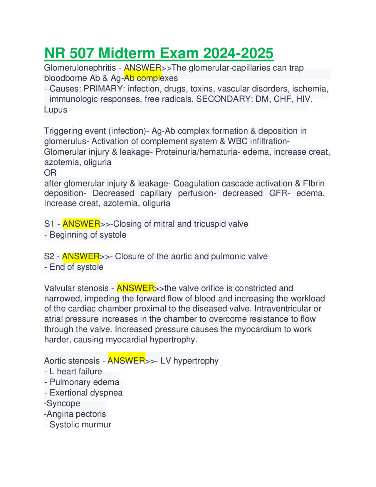 NR 507 Midterm Exam 2024-2025: Cardiovascular and Renal Physiology ...