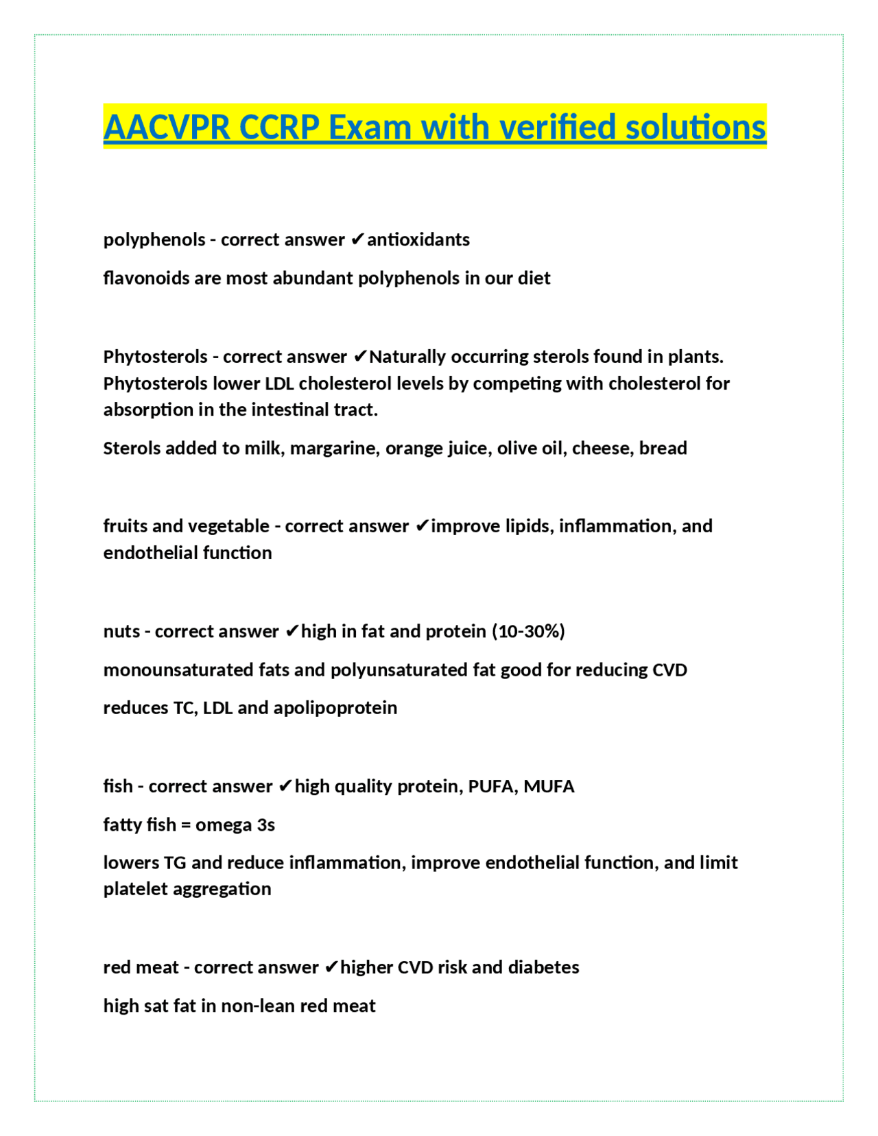 AACVPR CCRP Exam with verified solutions | Exams Nursing | Docsity