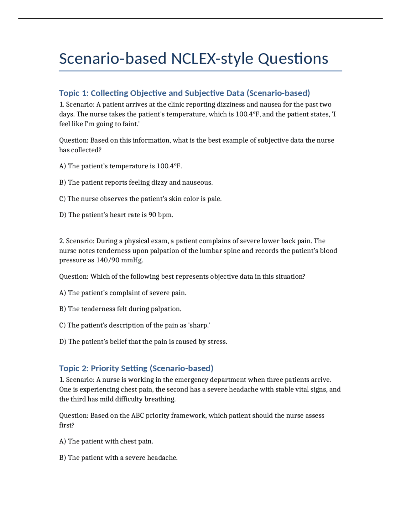 Scenario-based NCLEX-style Questions for Nursing Students | Exams ...