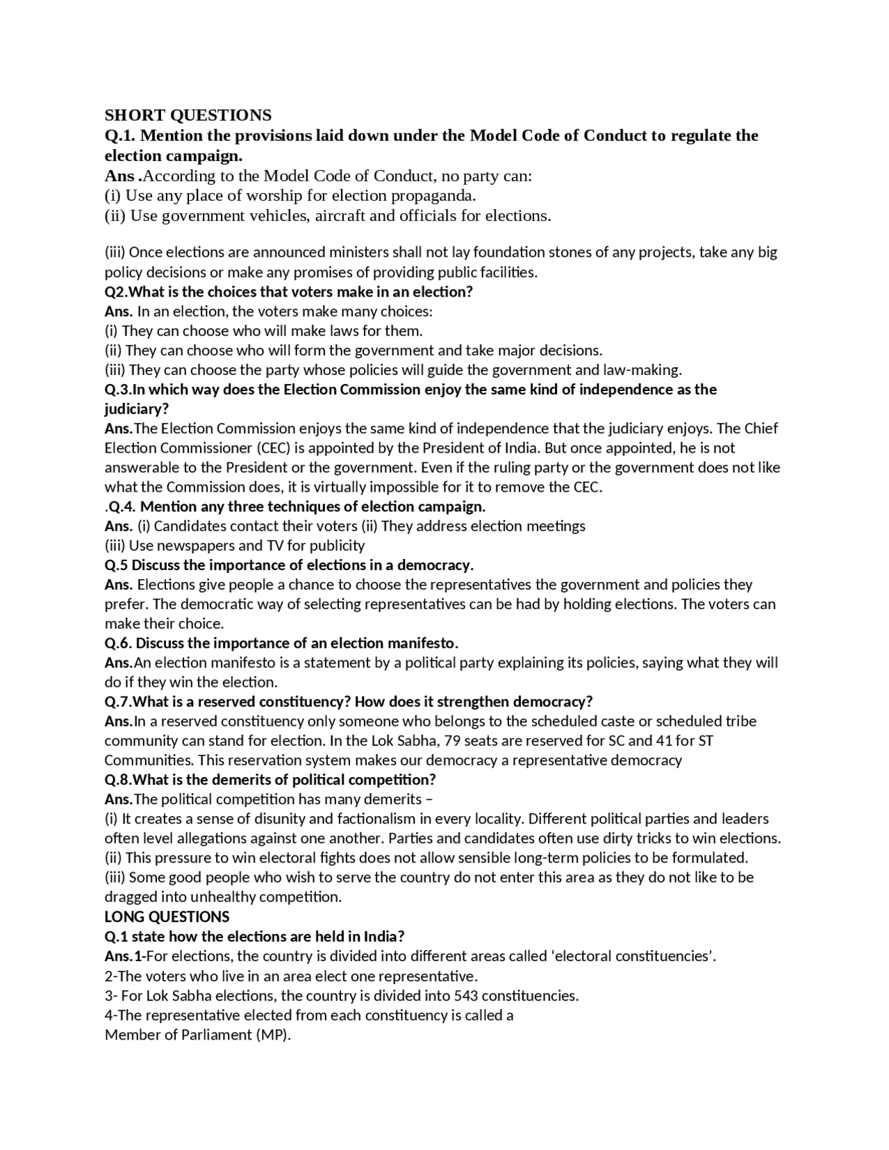 class 9 civics NCERT | Exercises Political studies | Docsity