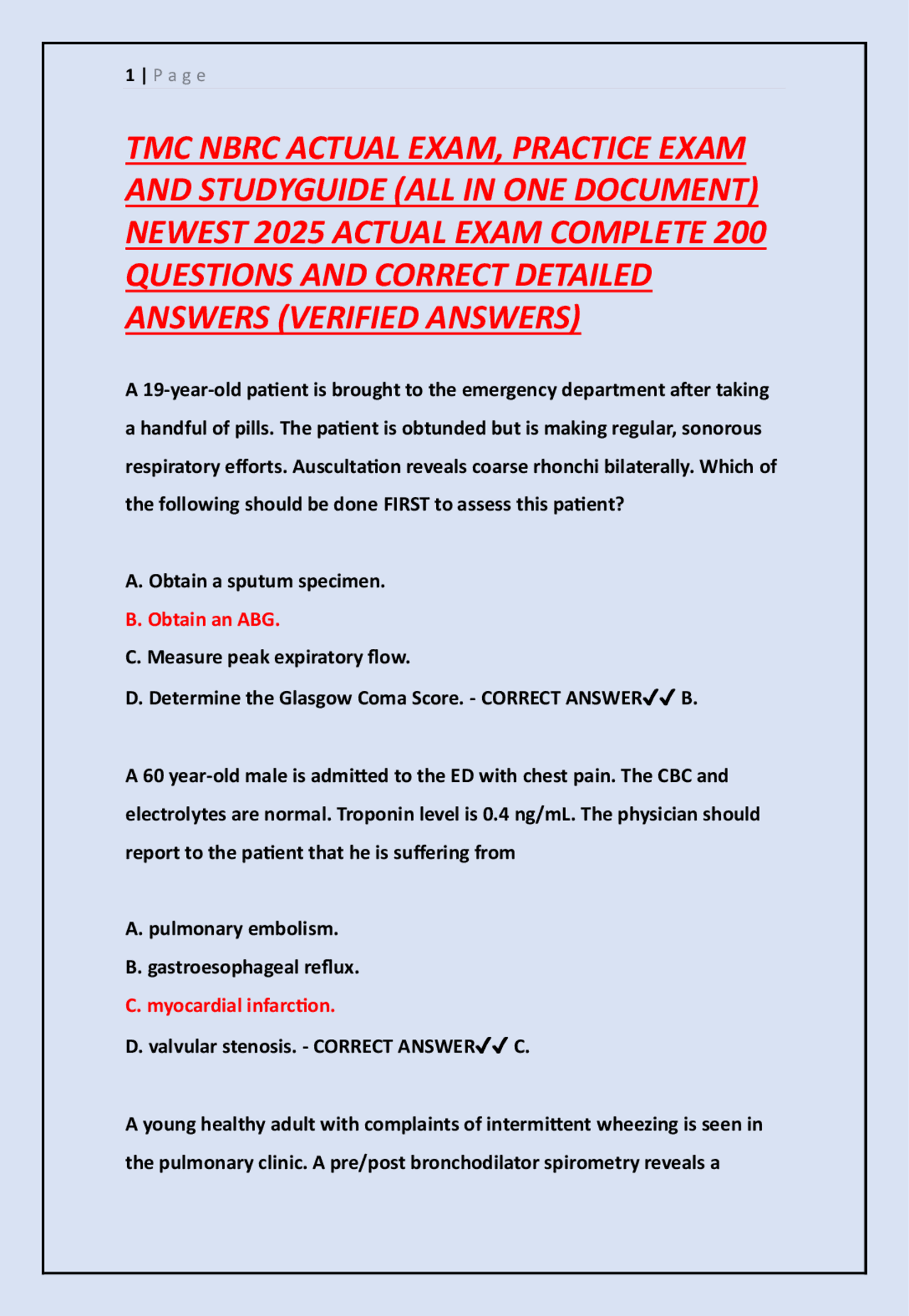 TMC NBRC Actual Exam, Practice Exam & Study Guide: Respiratory Therapy ...