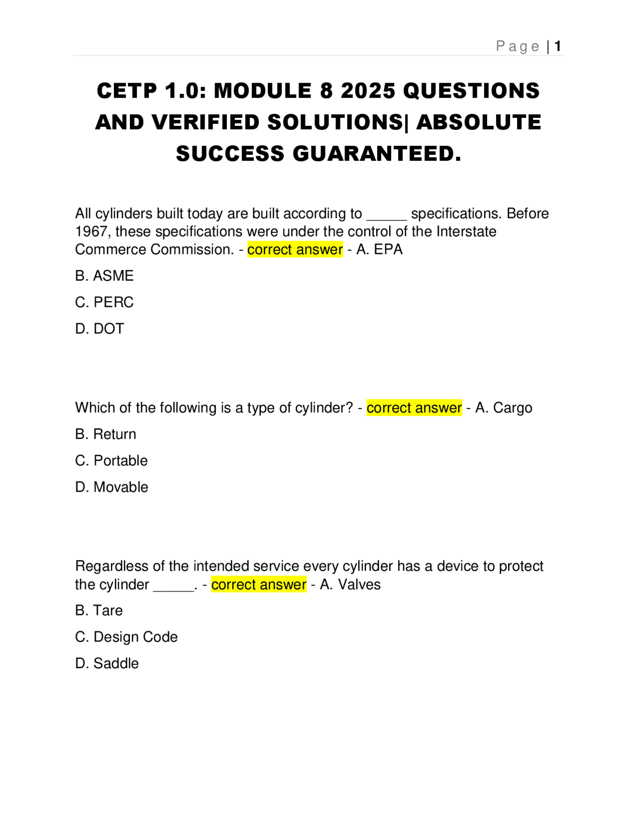 CETP 1.0: MODULE 8 2025 QUESTIONS AND VERIFIED SOLUTIONS| ABSOLUTE ...